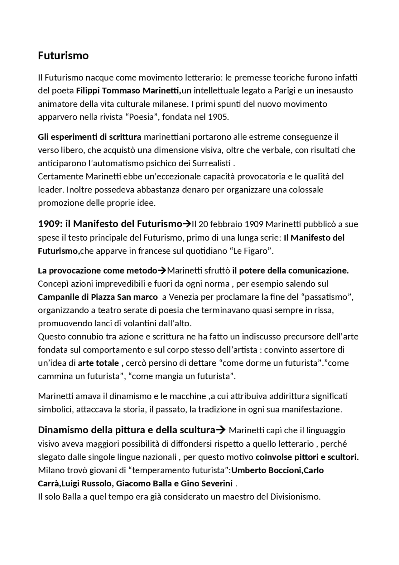 Il Futurismo E I Suoi Artisti Più Importanti Docsity