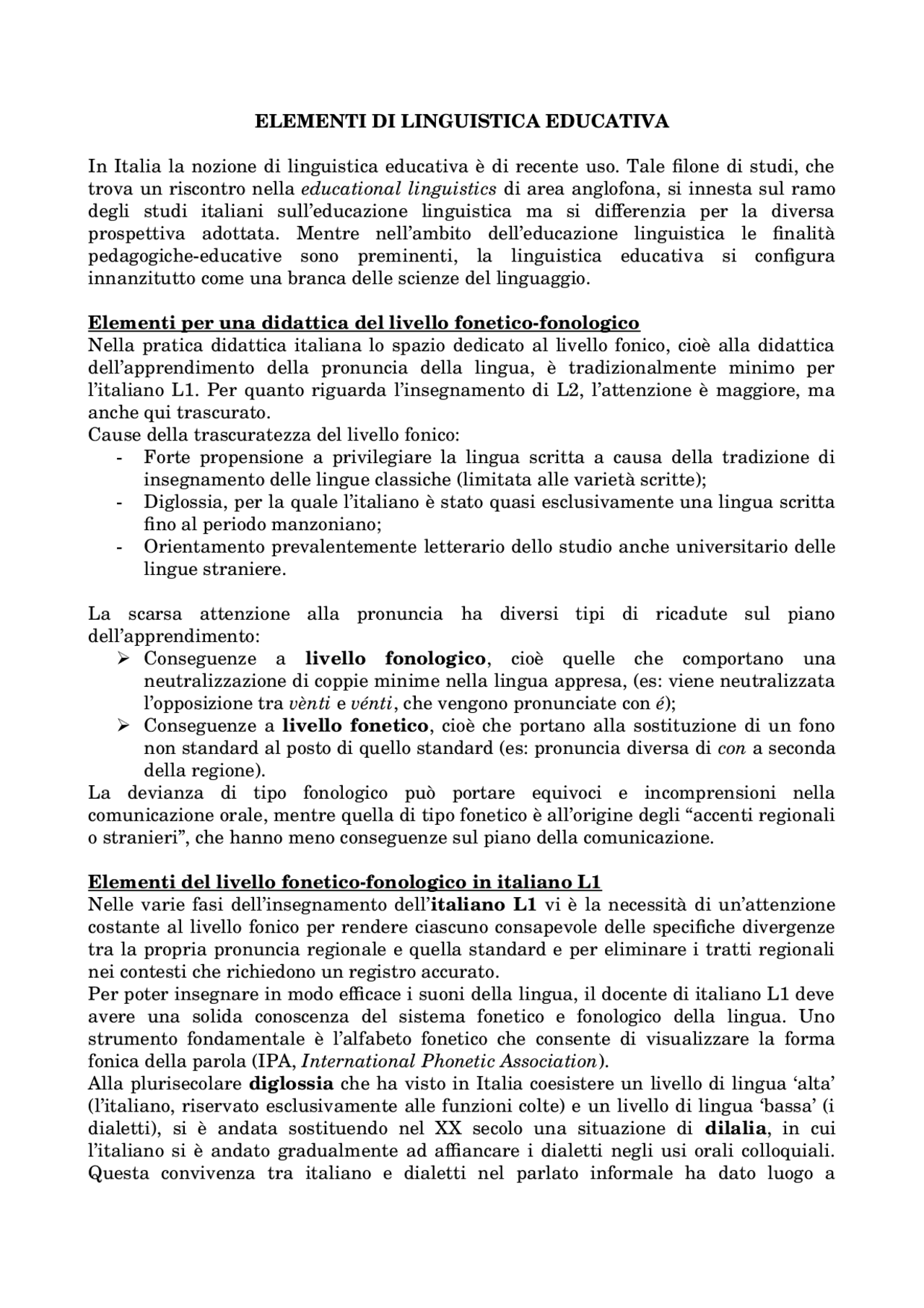 Riassunto Del Manuale Fondamenti Di Glottodidattica Docsity