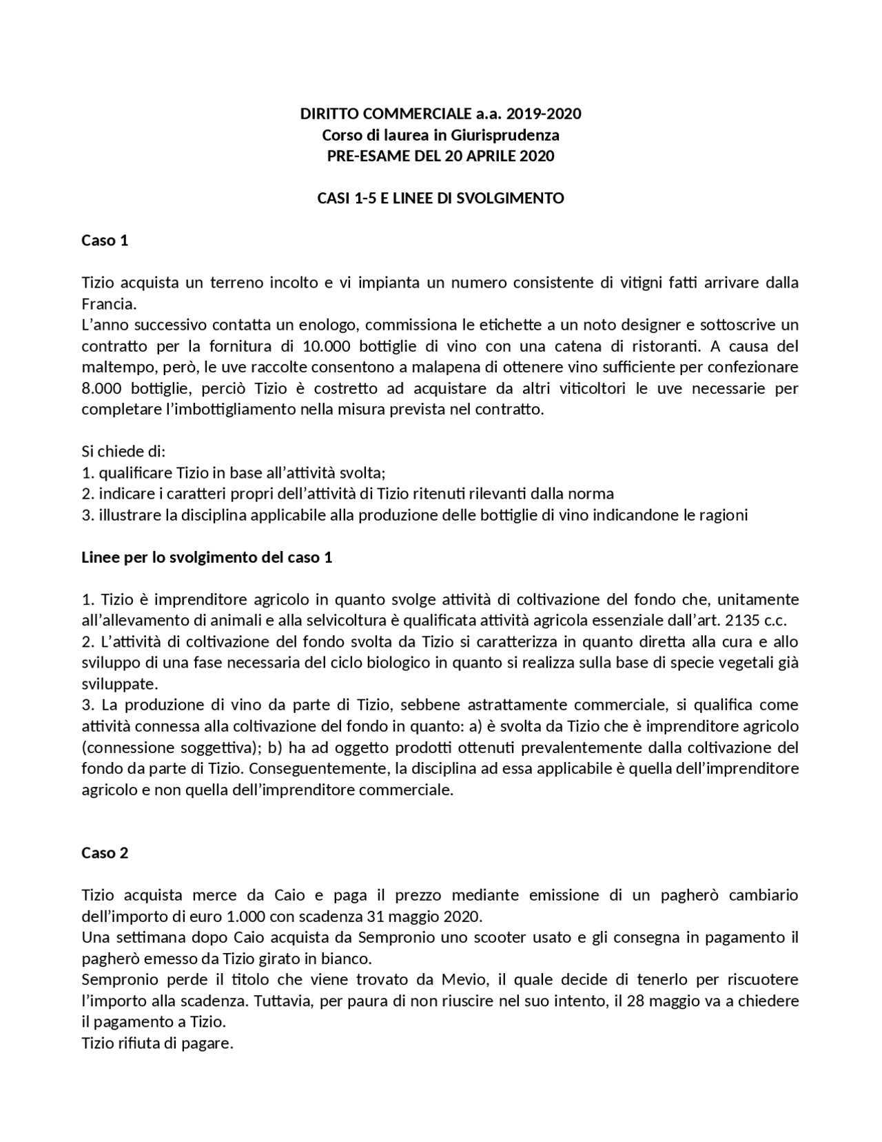 Prova Desame Commerciale Docsity