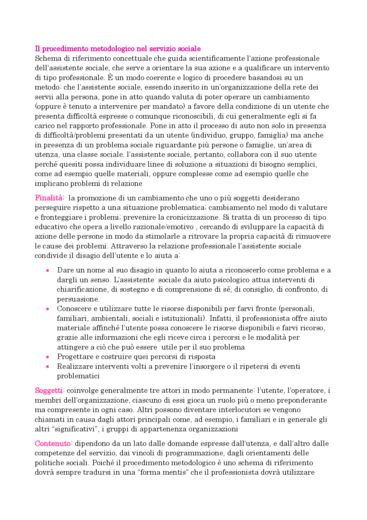 Sintesi Argomento Procedimento Metodologico Dellassistente Sociale