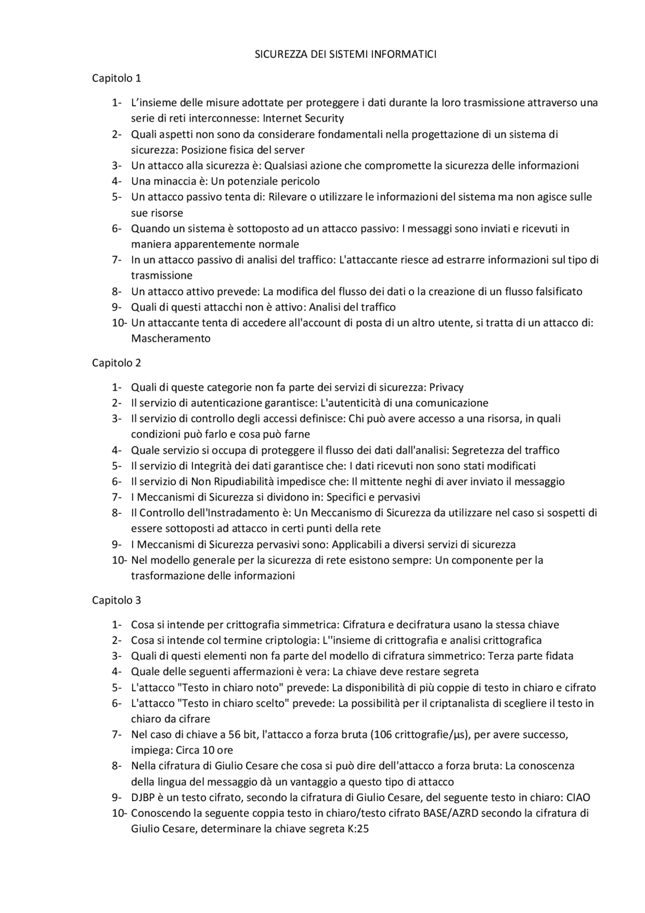 Domande Test Esame Di Sistemi Informatici Docsity