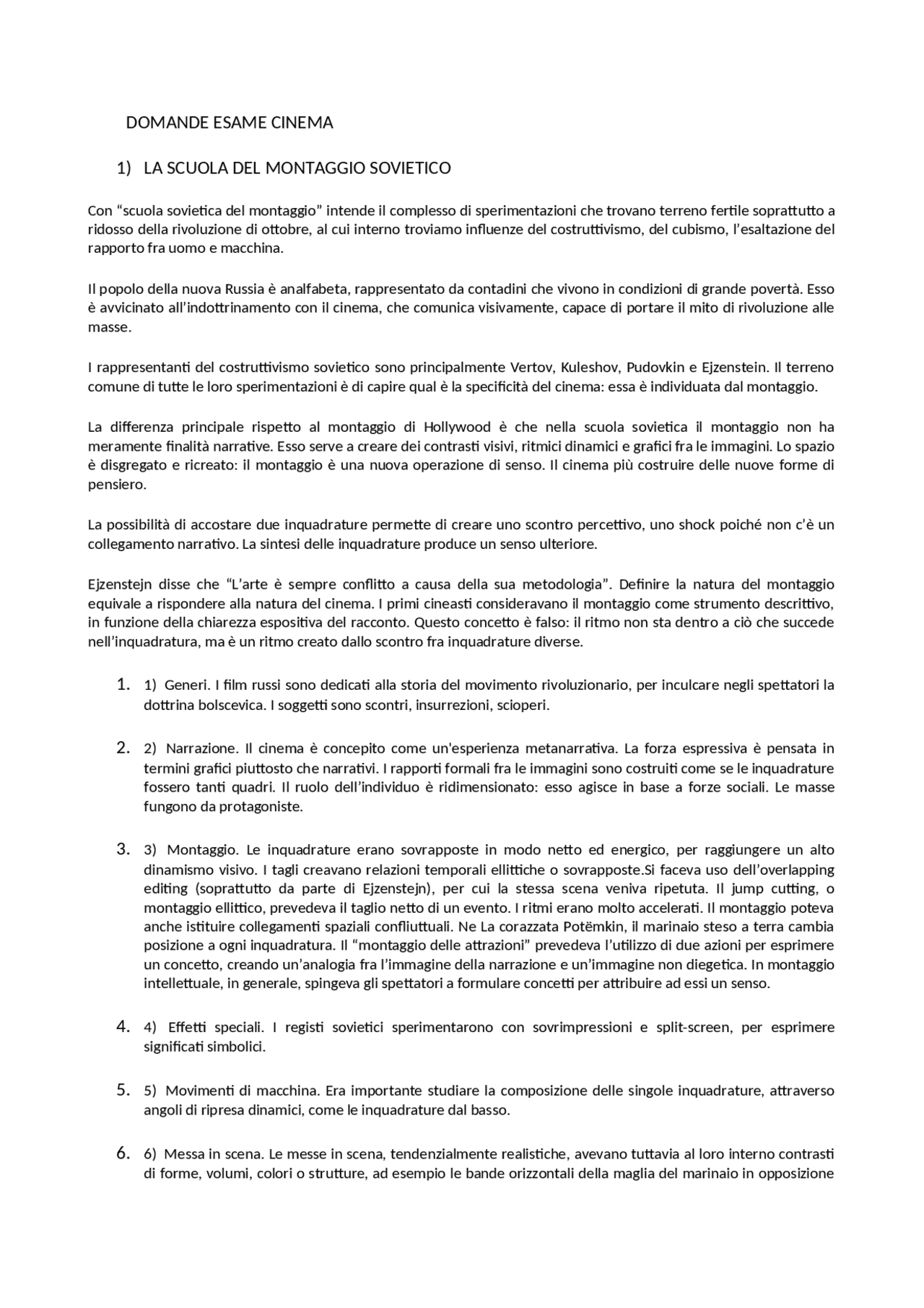 Domande Esame Cinema Schemi E Mappe Concettuali Di Storia Del Cinema
