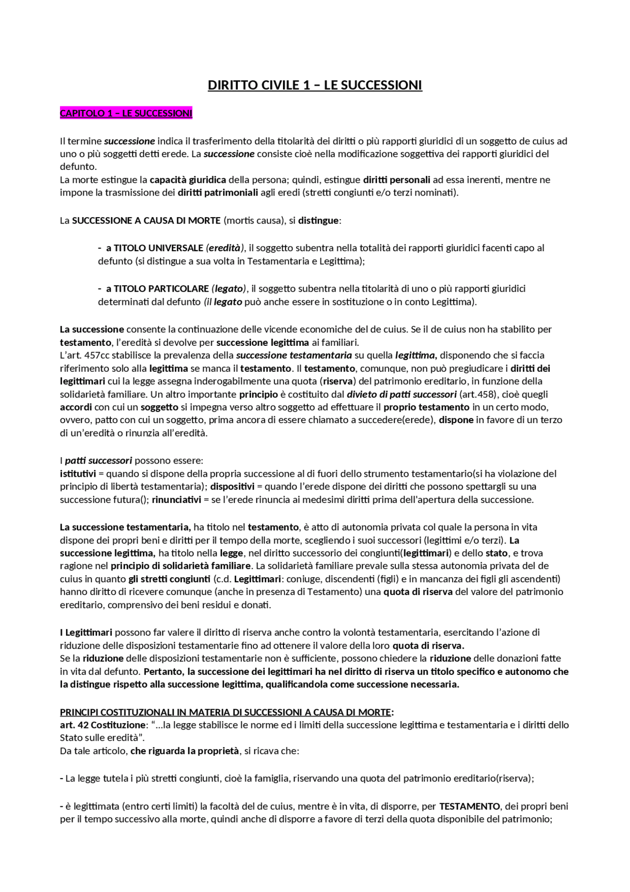 Appunti Sulle Successioni Docsity