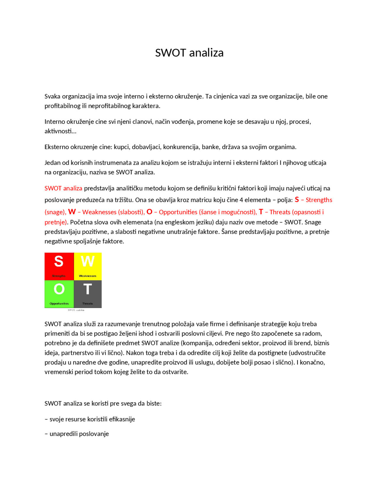 Swot Analiza Preduzetnistvo Skripte Predlog Preduzetništvo Docsity