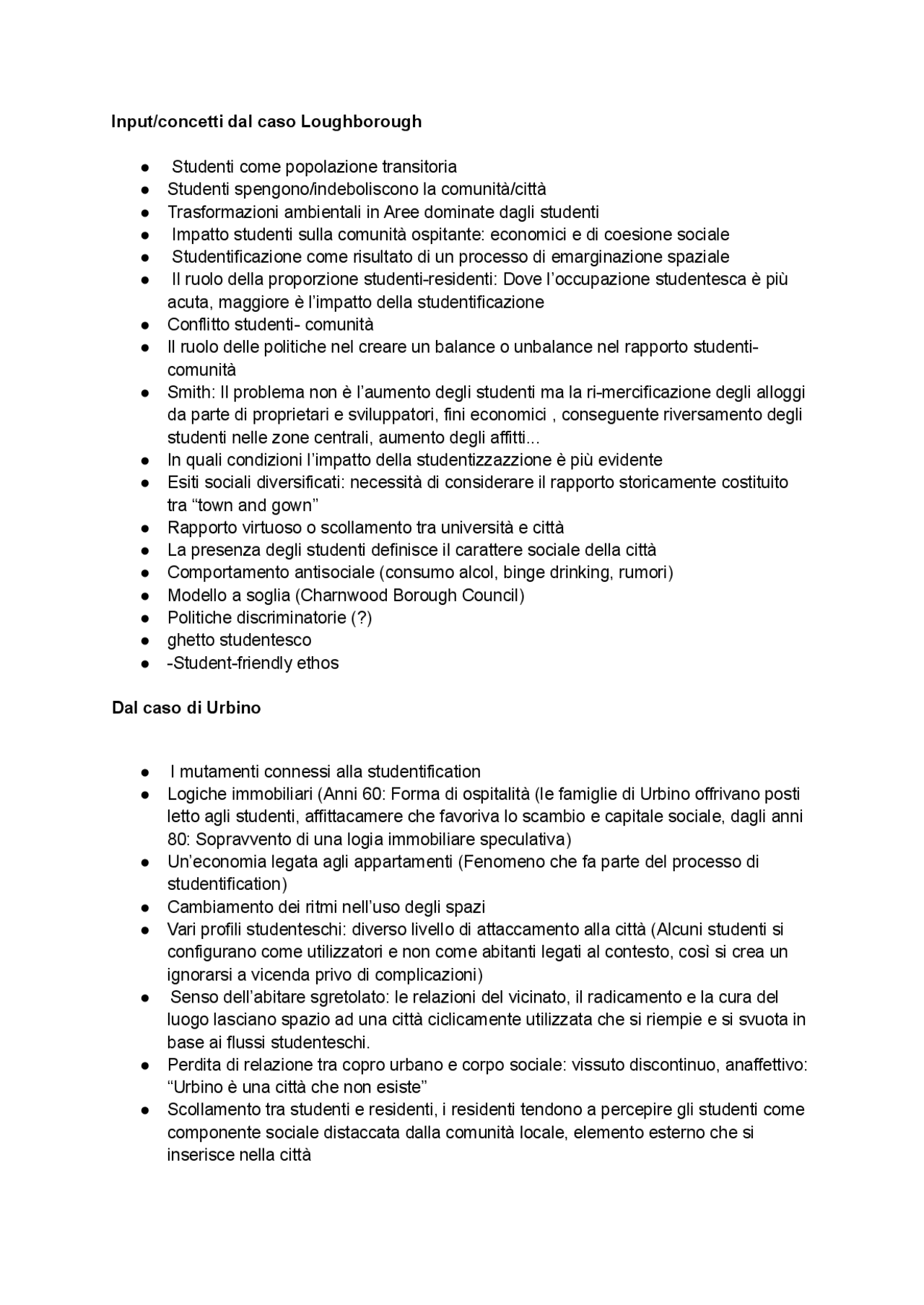 Studentification, schema di due casi - Docsity