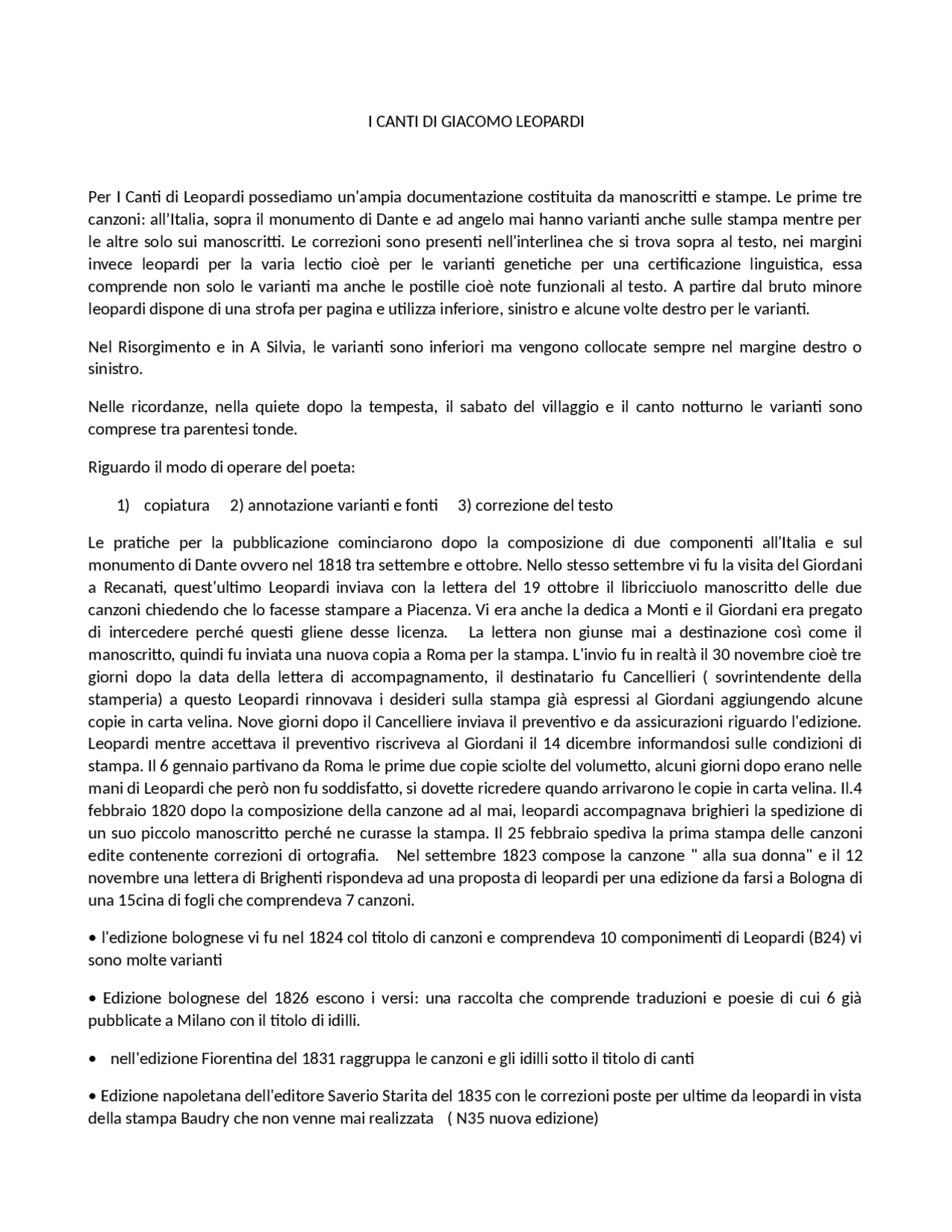 I Canti Di Giacomo Leopardi Docsity