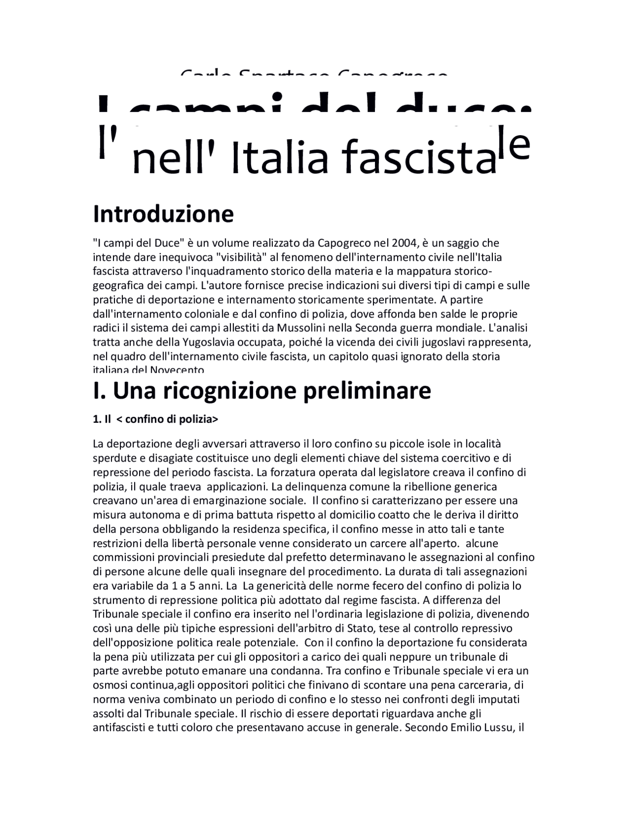 I Campi Del Duce Capogreco Docsity