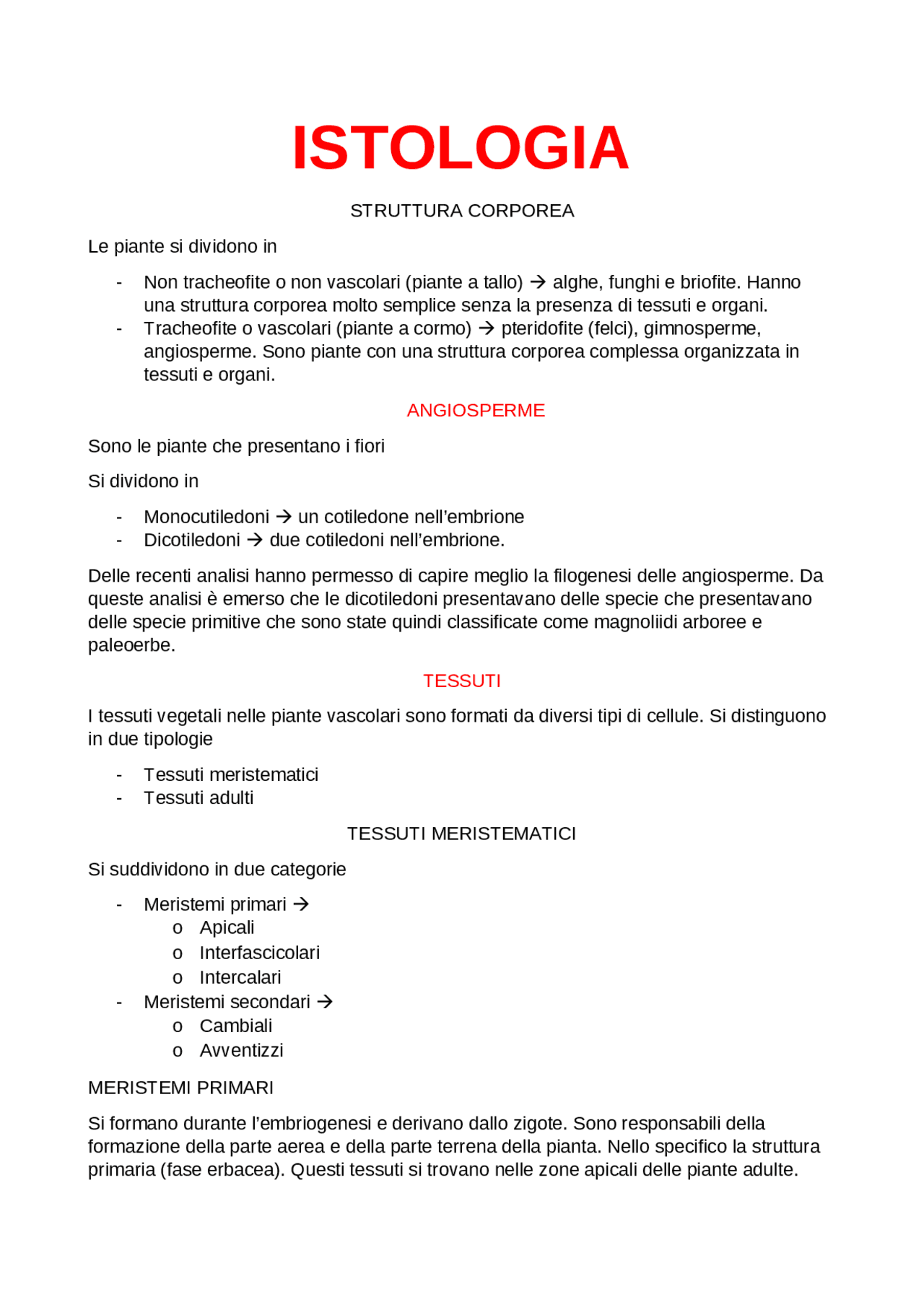 Appunti Di Botanica Istologia Docsity