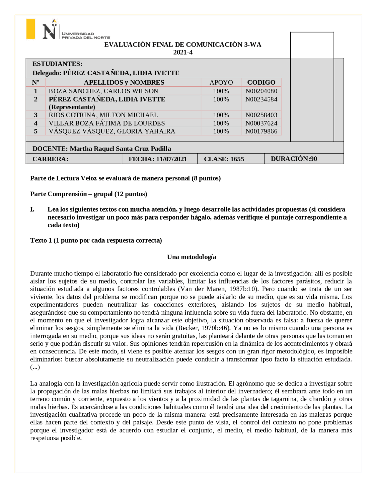 Examen Final Comunicacion 03 Upn Exámenes Selectividad De