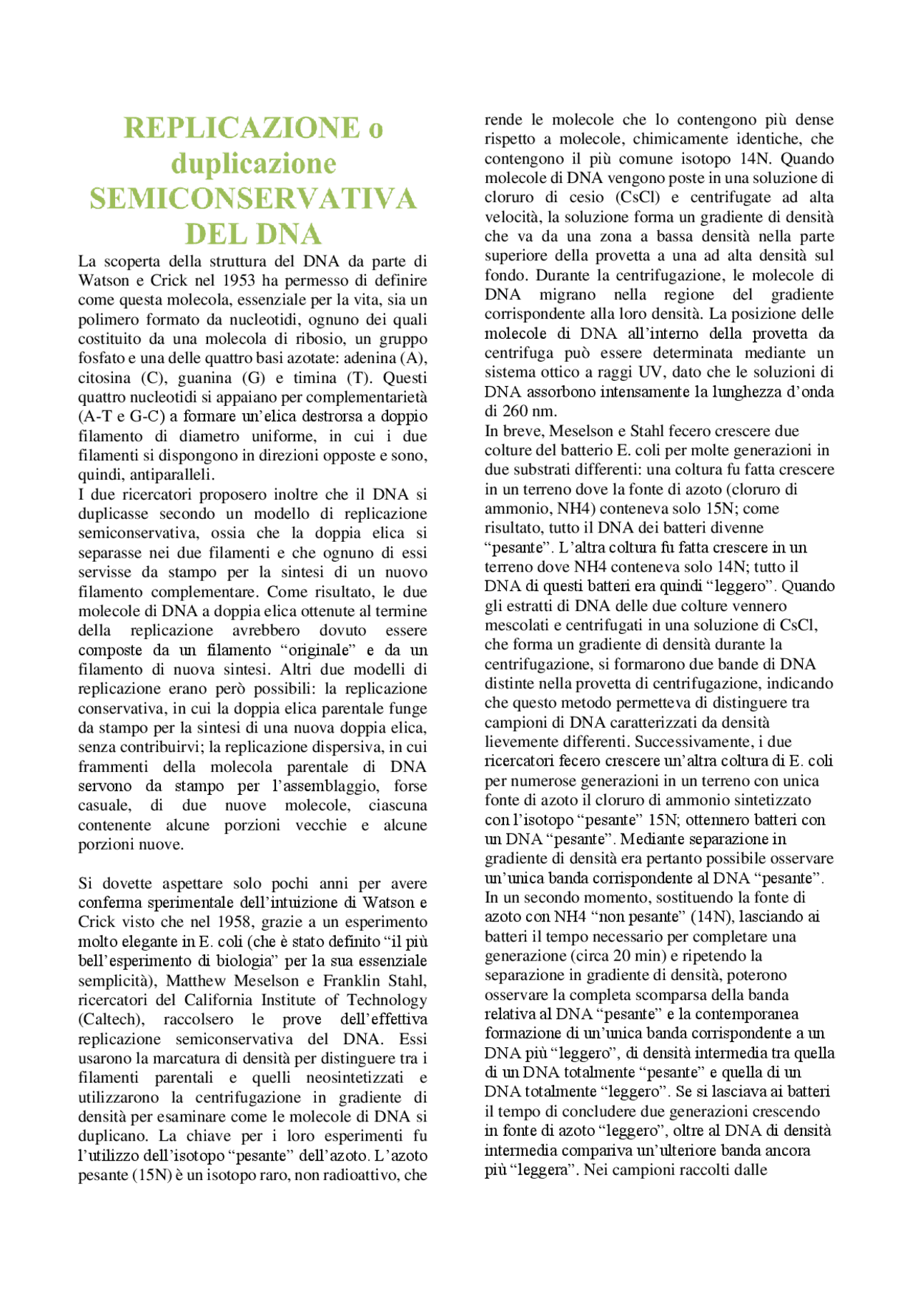 Replicazione Del Dna Appunti Di Citologia Docsity