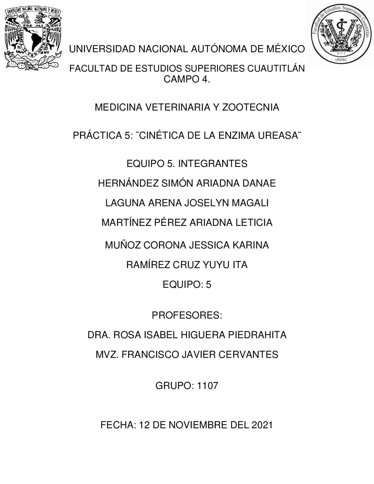 Cinetica de la enzima ureasa - Docsity