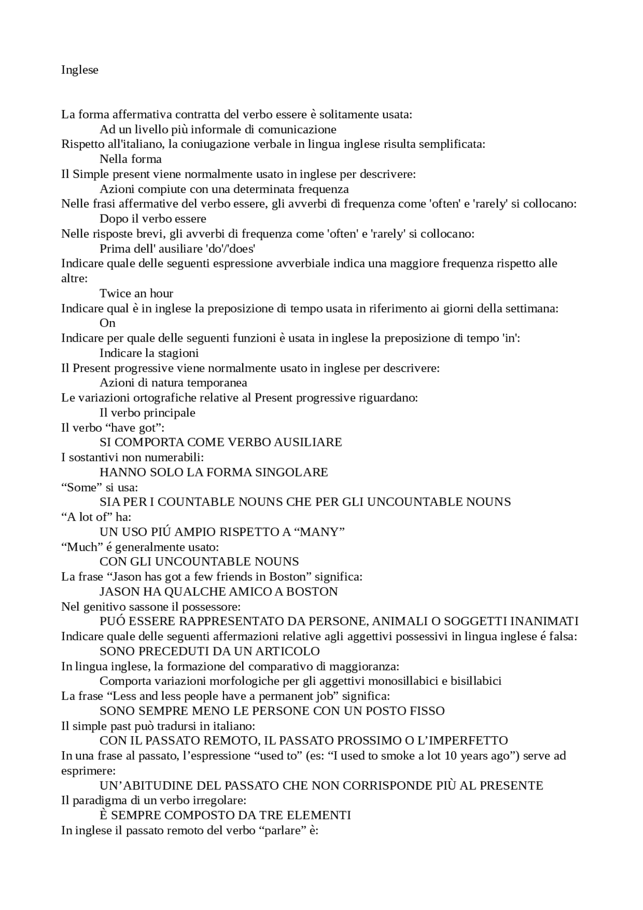 Lingua Inglese Unipegaso Docsity