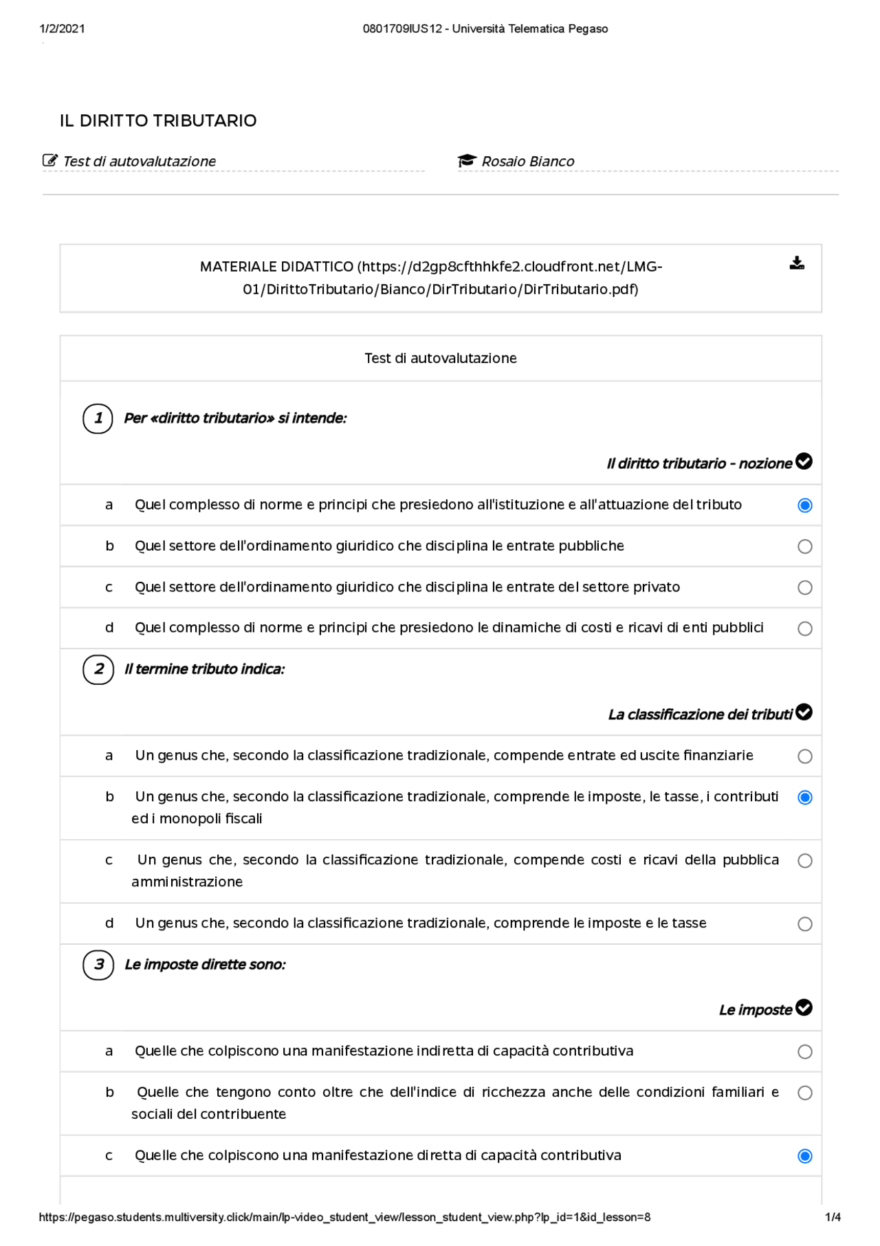 Test Diritto Tributario Docsity