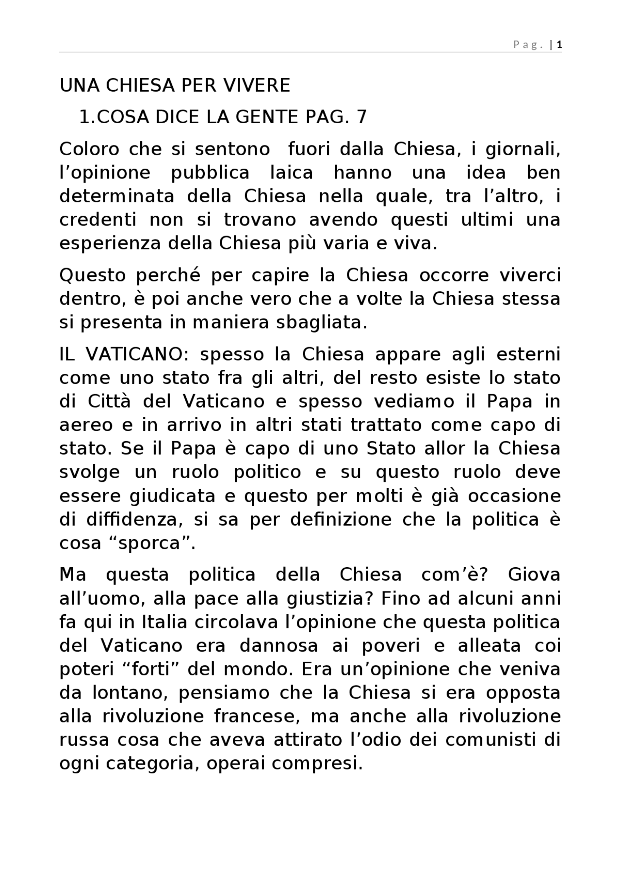 Una Chiesa Per Vivere Docsity