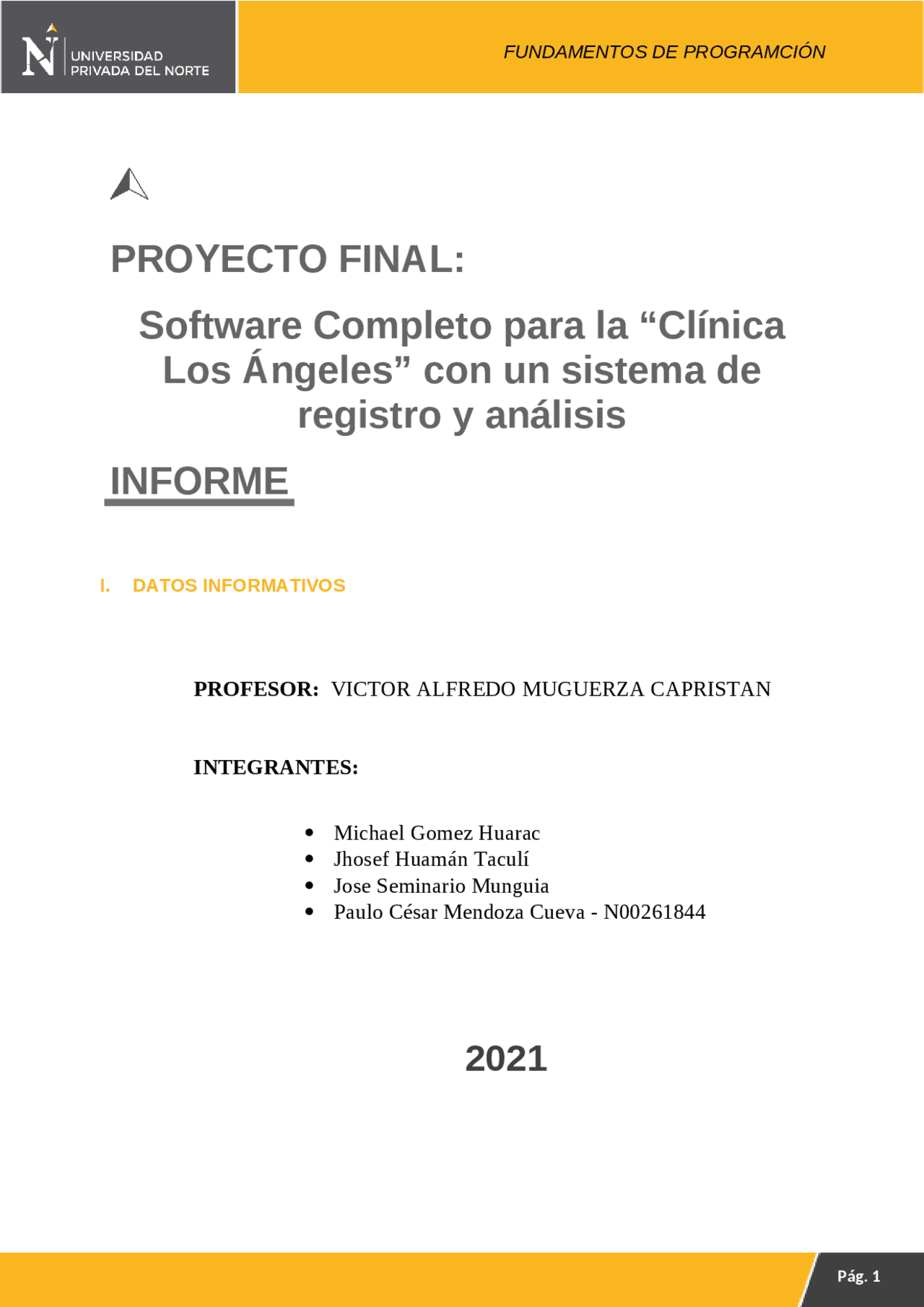 Reporte de informe final para proyecto de programacion | Monografías ...