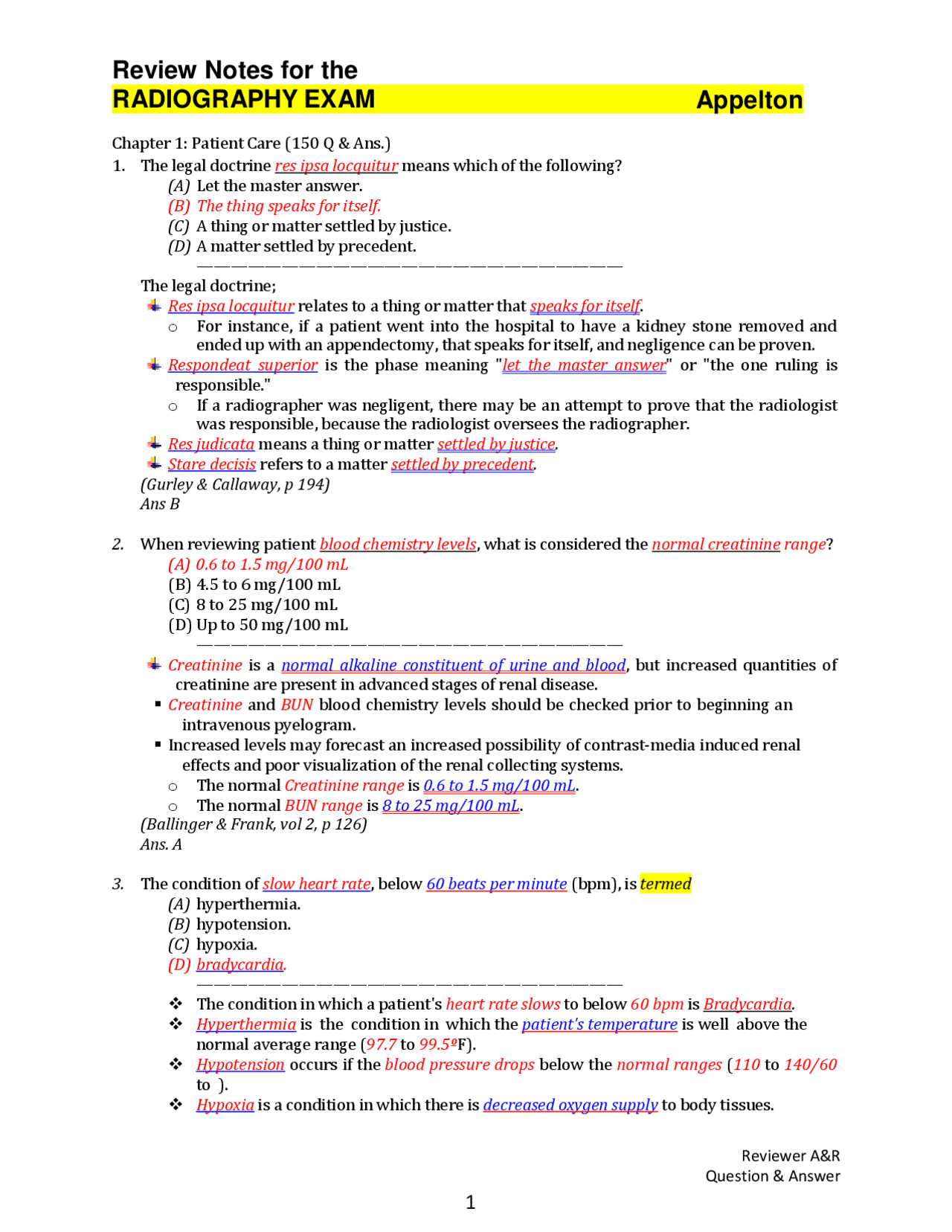 Review Summary Notes For Radiography Exam Chapter 1-Chapter 5 Test Bank ...