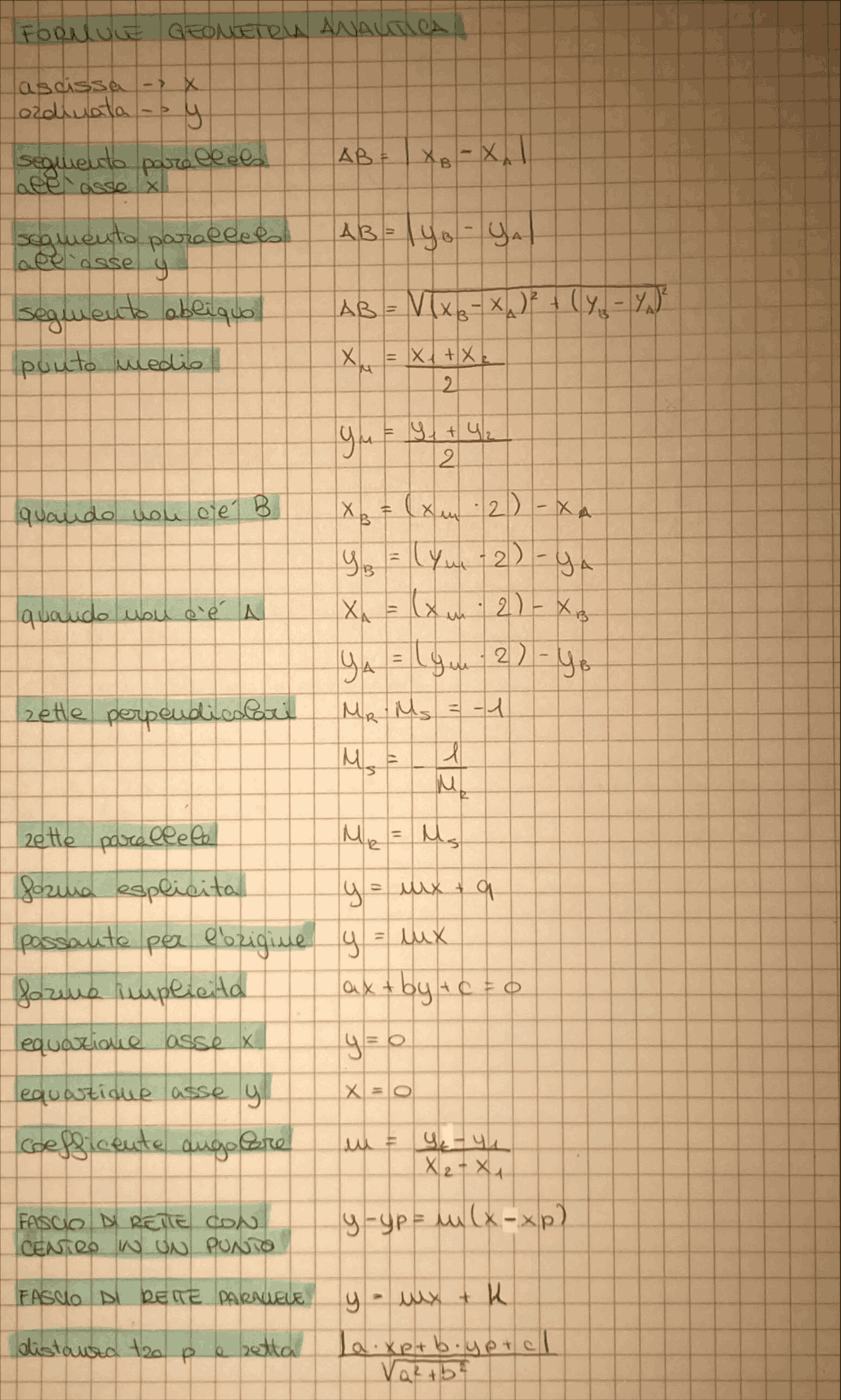 Formule Geometria Analitica Docsity