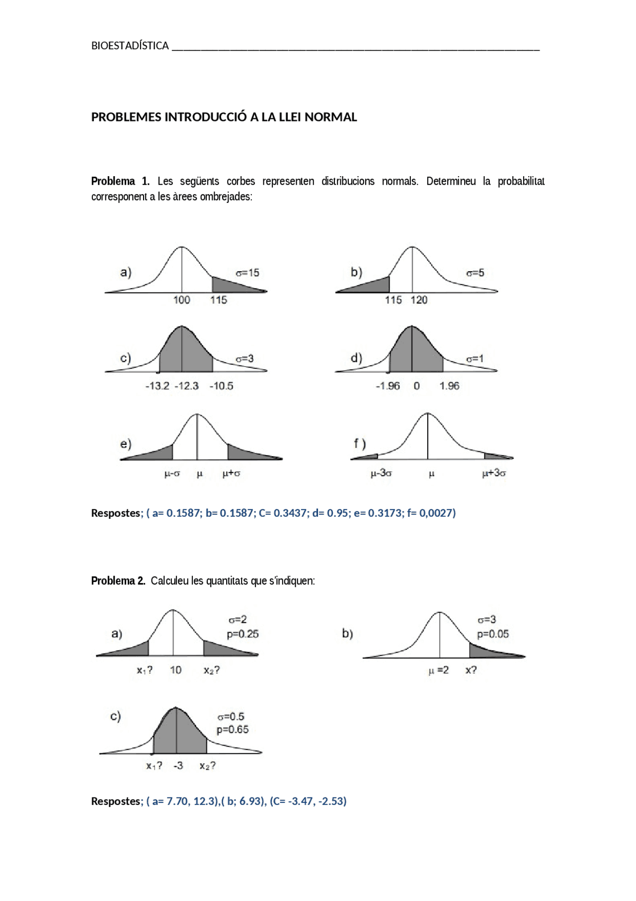 Ejercicios tema 3 bioestadística | Exercises of Biostatistics | Docsity