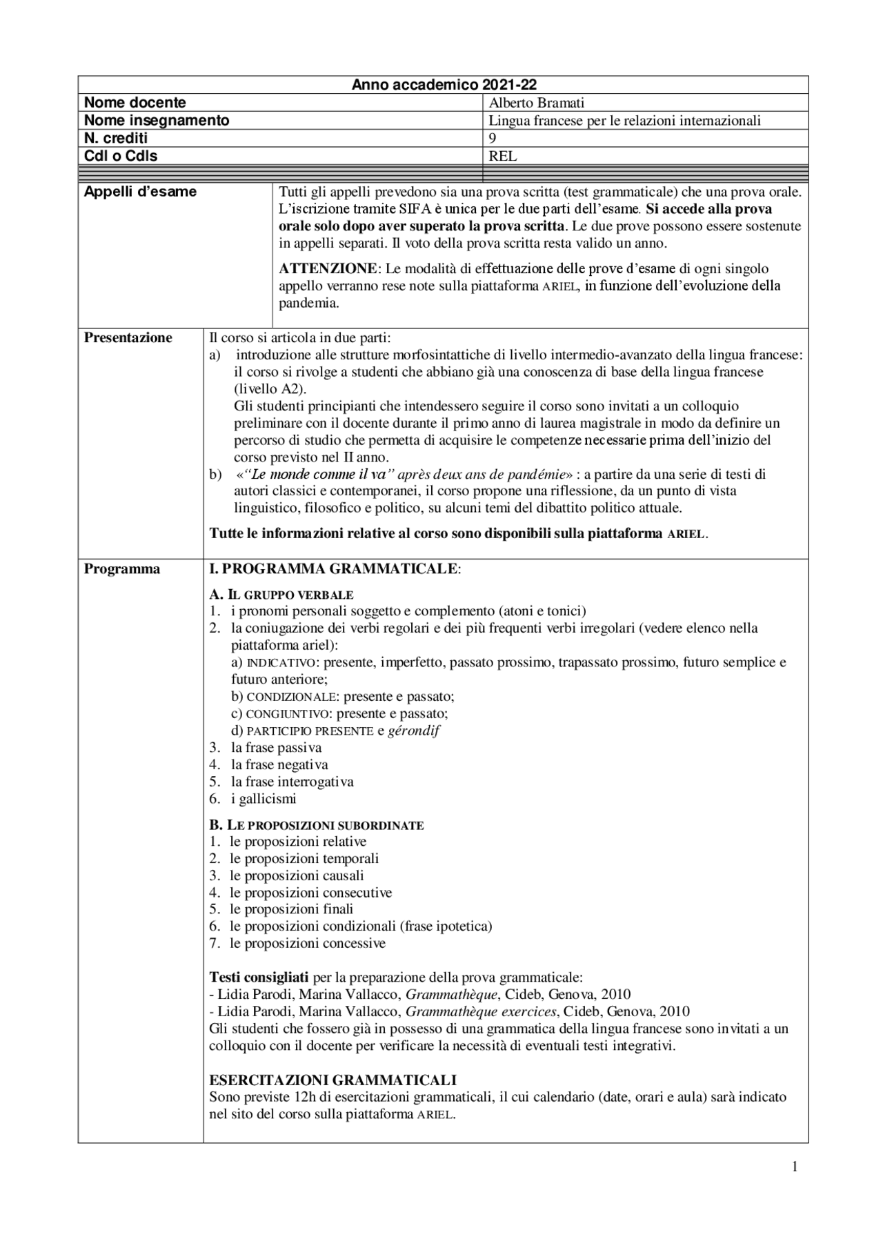 Programma Francese Rel Docsity