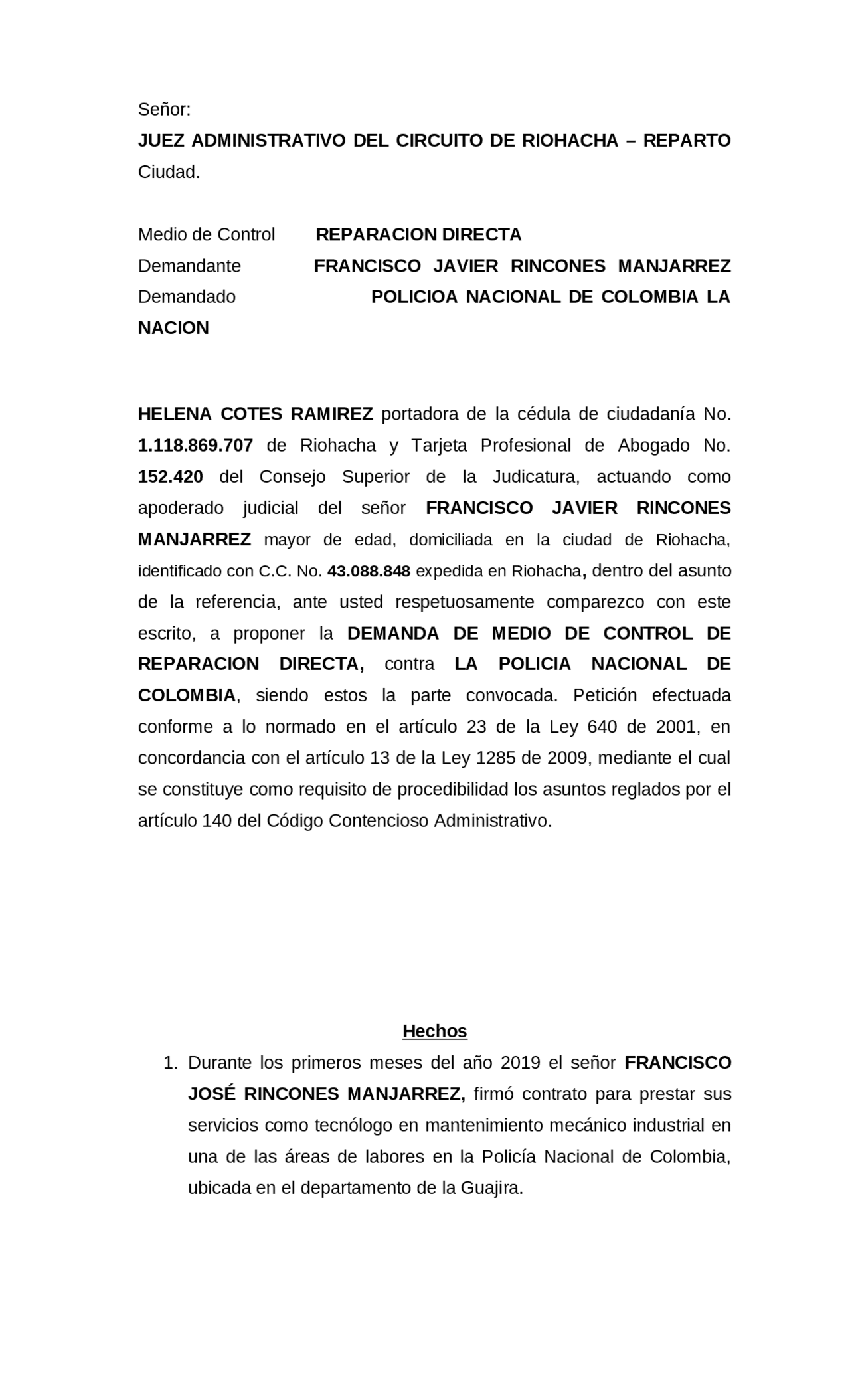 Demanda Reparación directa - Docsity