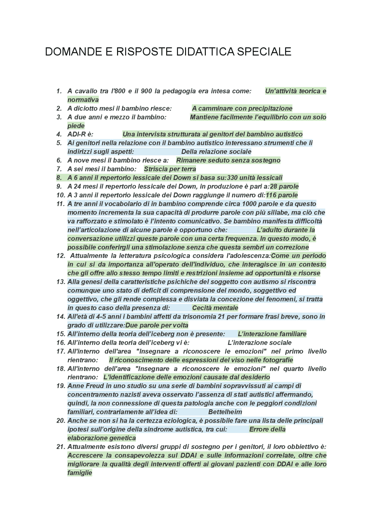 Domande E Risposte Didattica Speciale Docsity