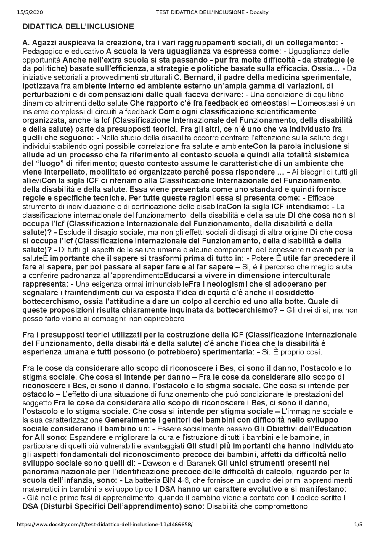 Test Didattica Dellinclusione Docsity
