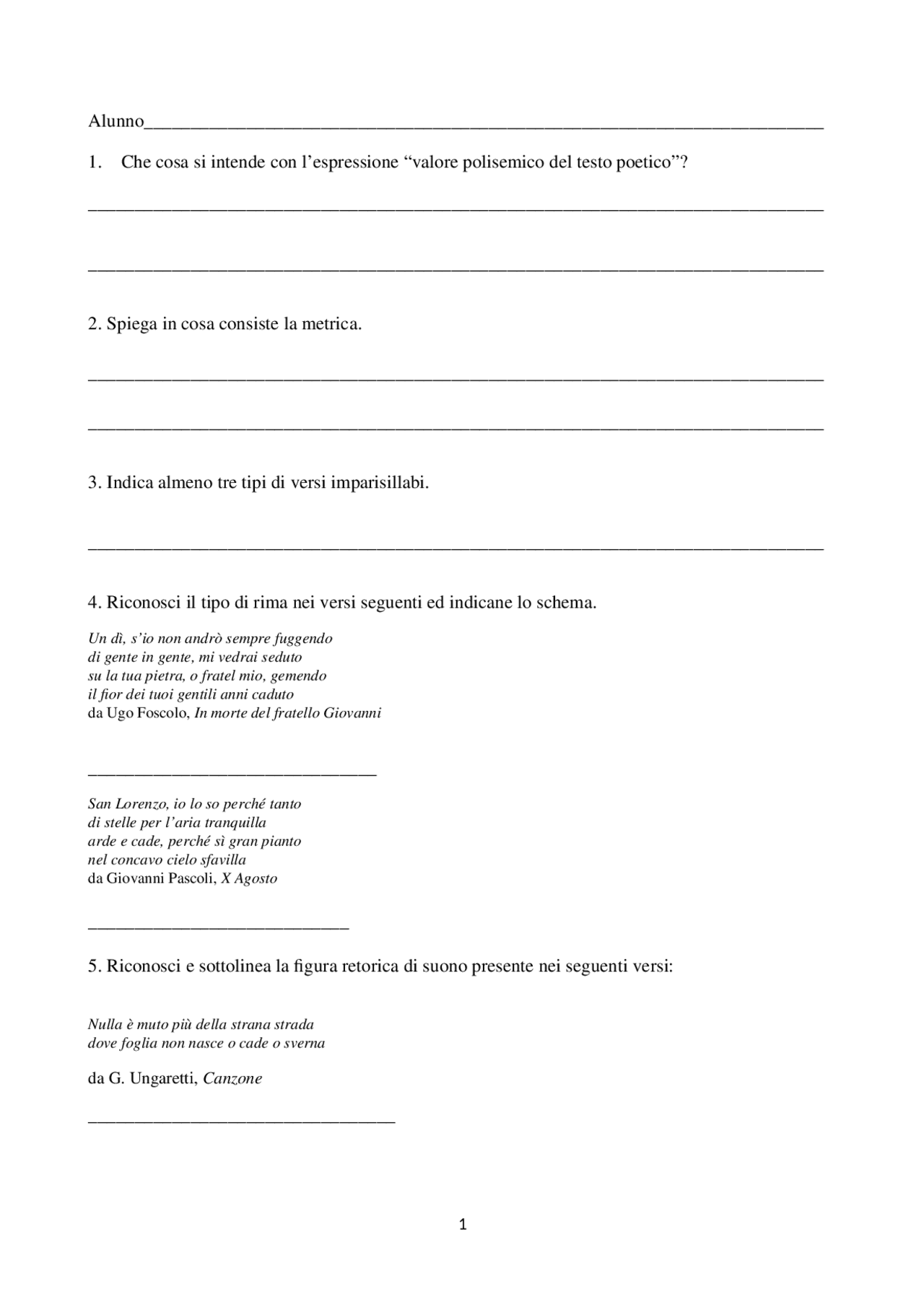 Verifica italiano scritto - Docsity