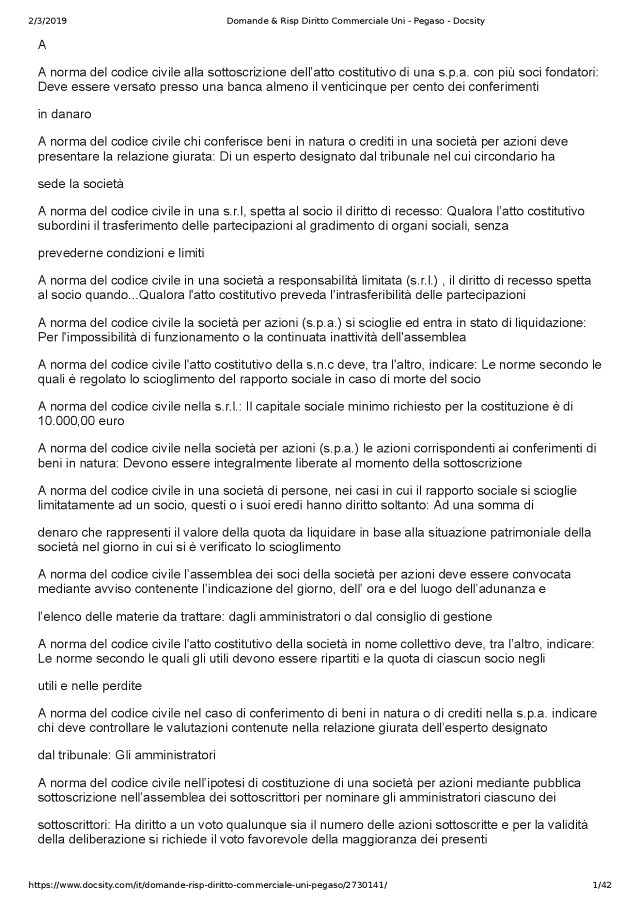Diritto Commerciale Esercizi Esame Docsity