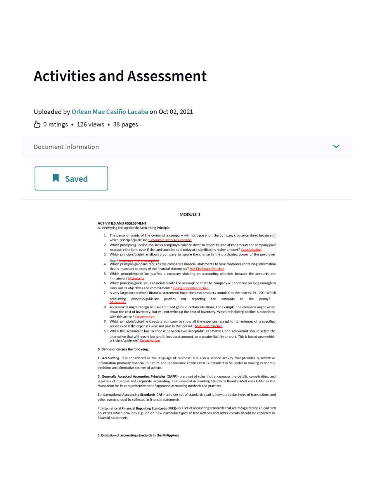 Activities And Assessment Docsity