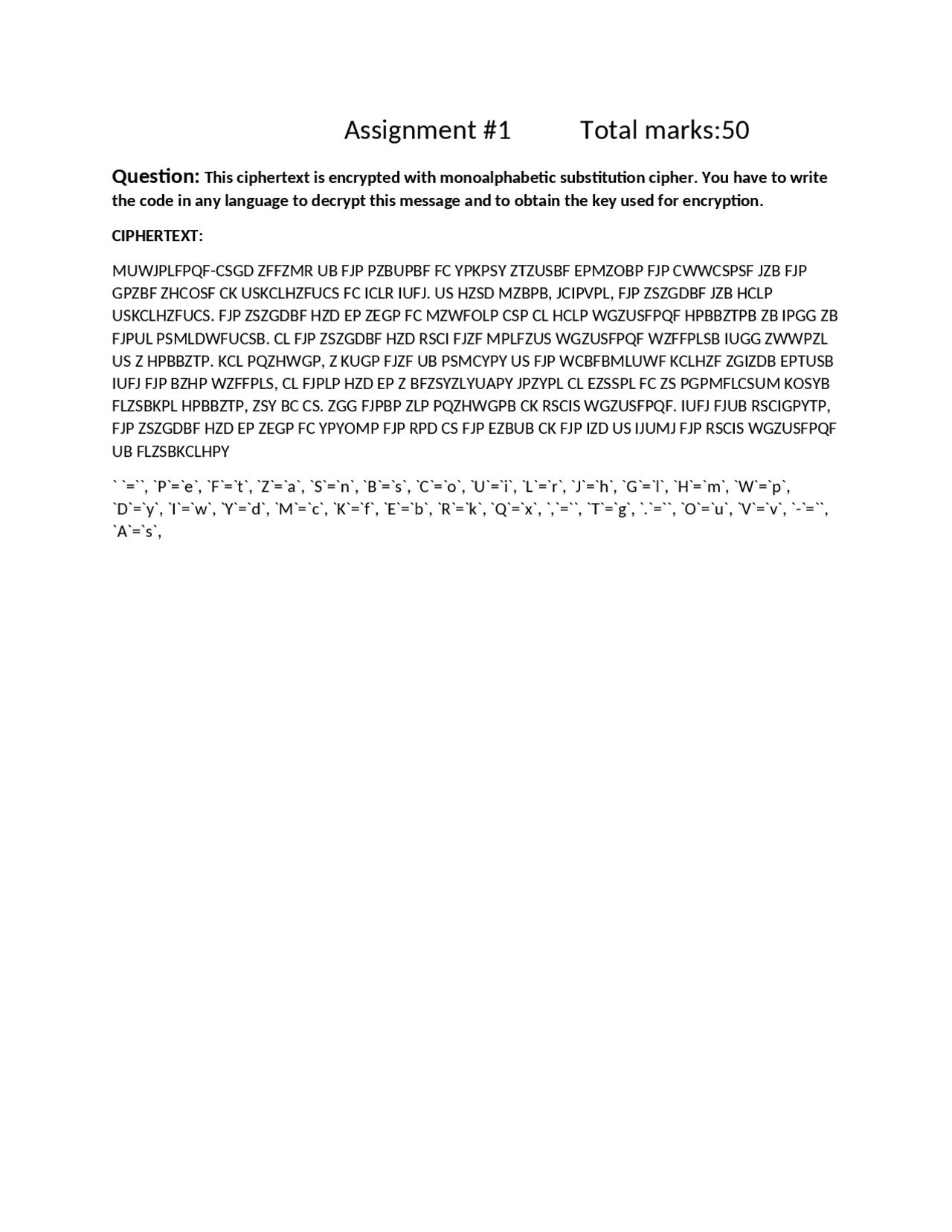 Assignment: Decrypting a Monoalphabetic Substitution Cipher | Lecture ...
