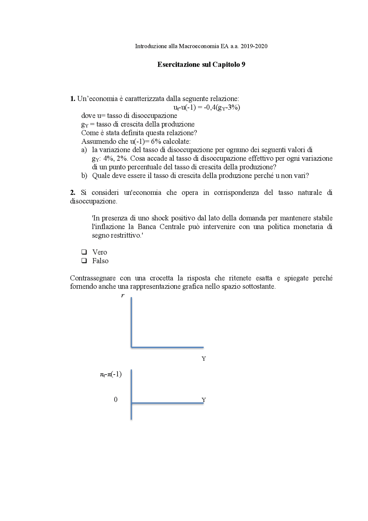 Esercitazione Macroeconomia Esercizi Di Macroeconomia Docsity