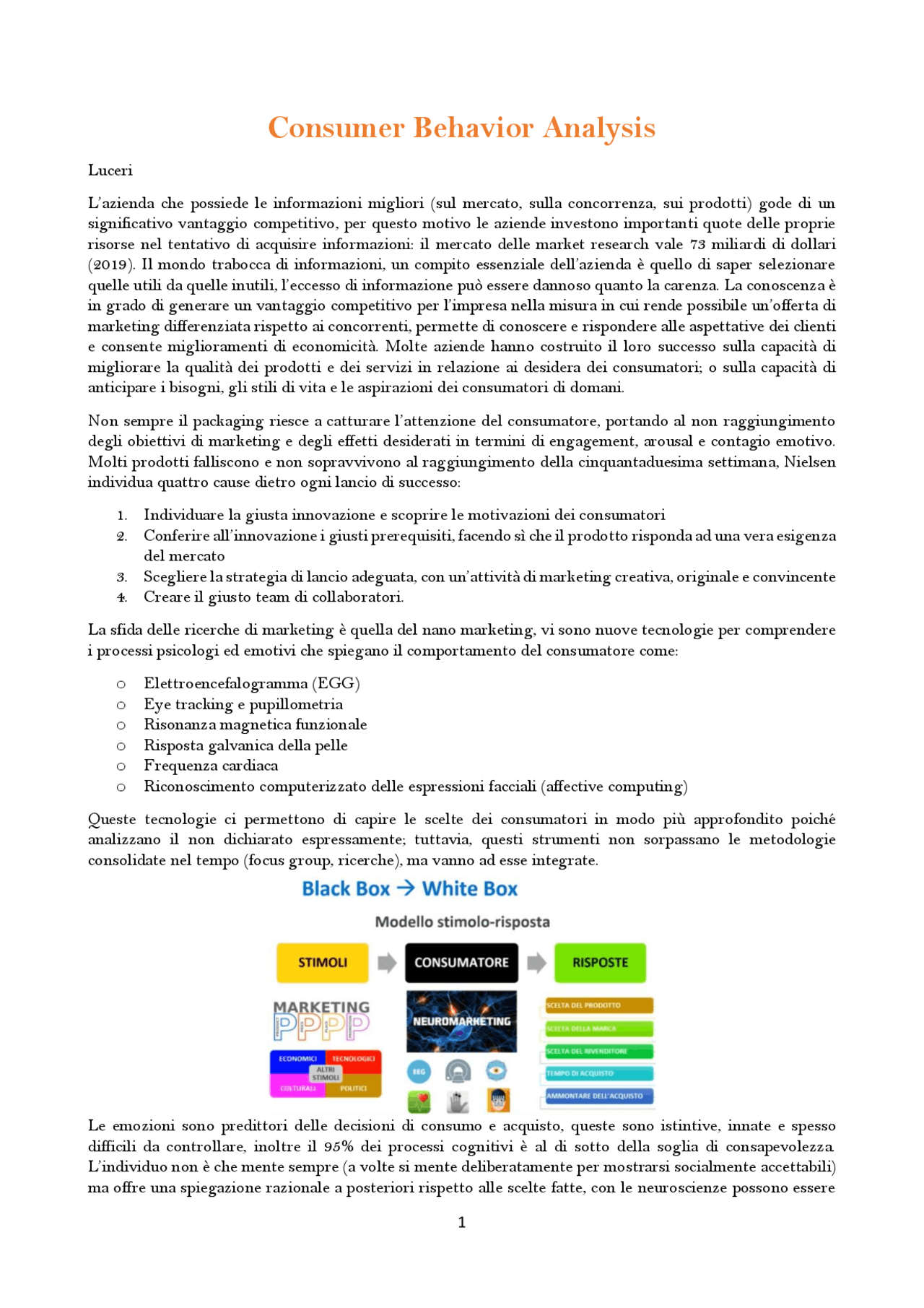Consumer Behavior Analysis Cba 2021 Luceri 30 E Lode Docsity
