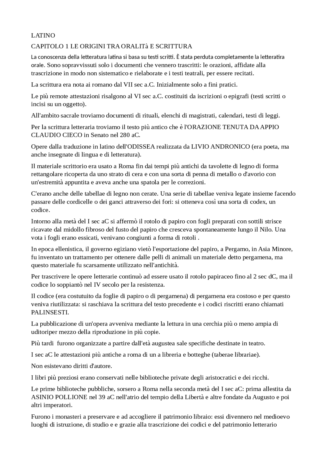 Sintesi Alcuni Autori Latini Docsity