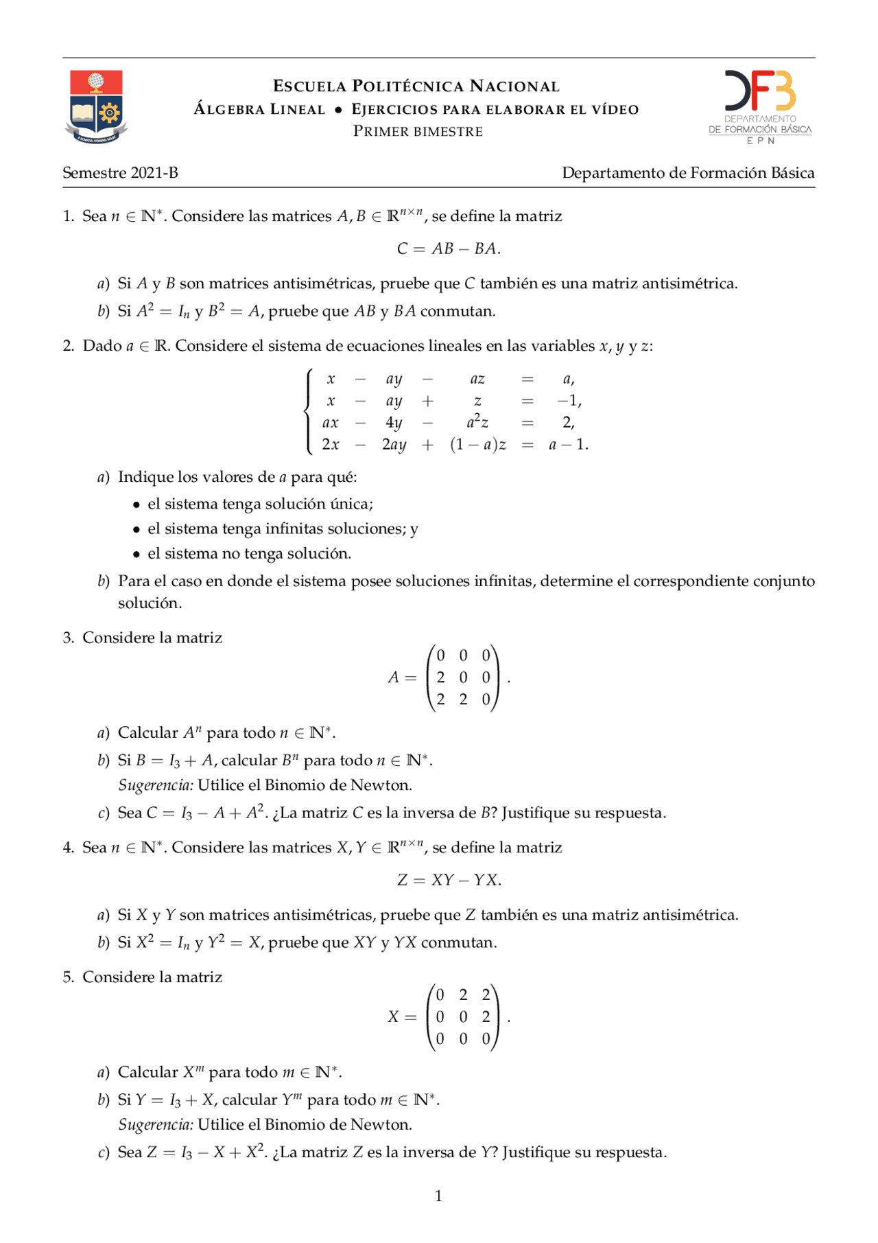 Matrices Ejercicios 1 - Docsity
