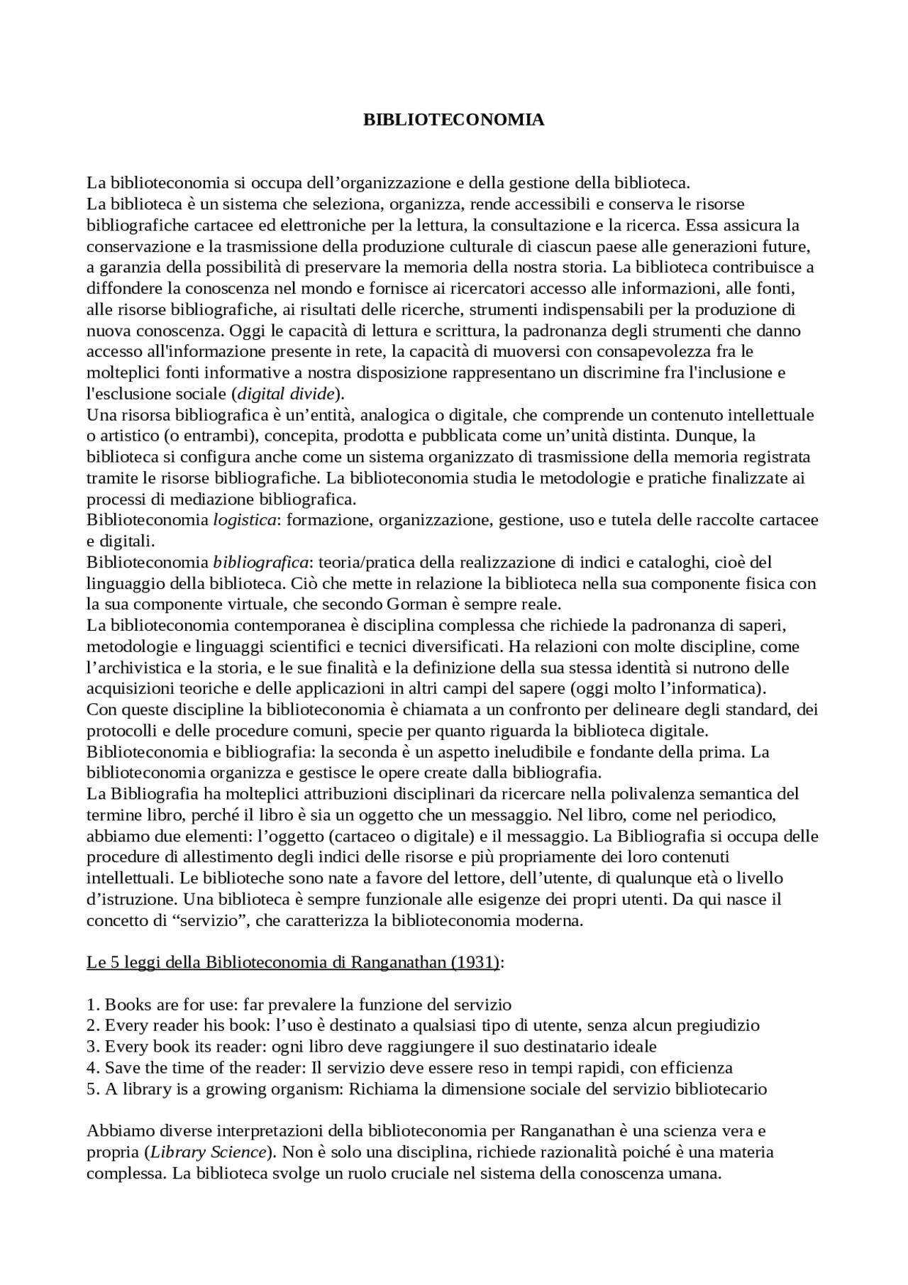 Appunti Biblioteconomia Guerrini Docsity