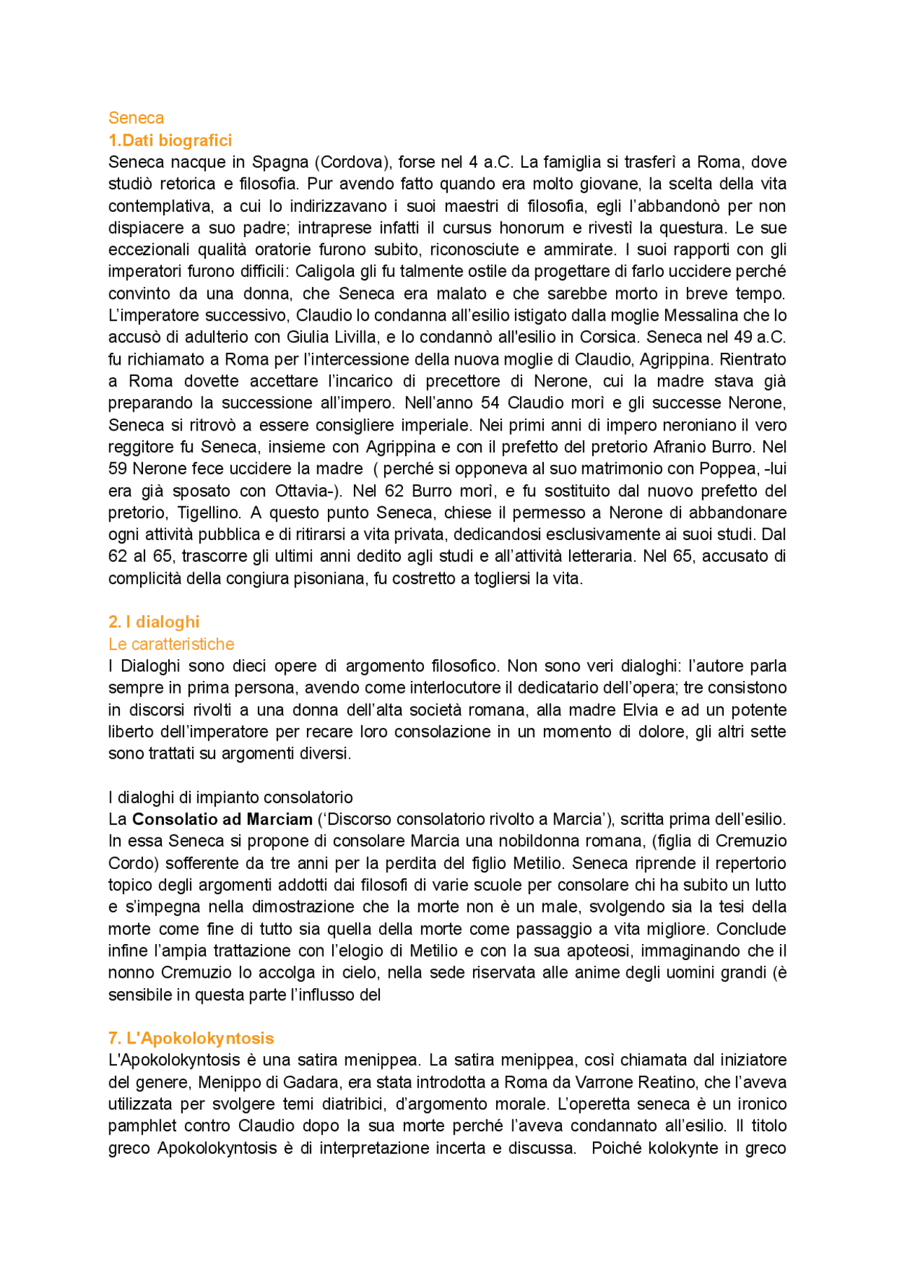 Seneca Vita Opere Docsity