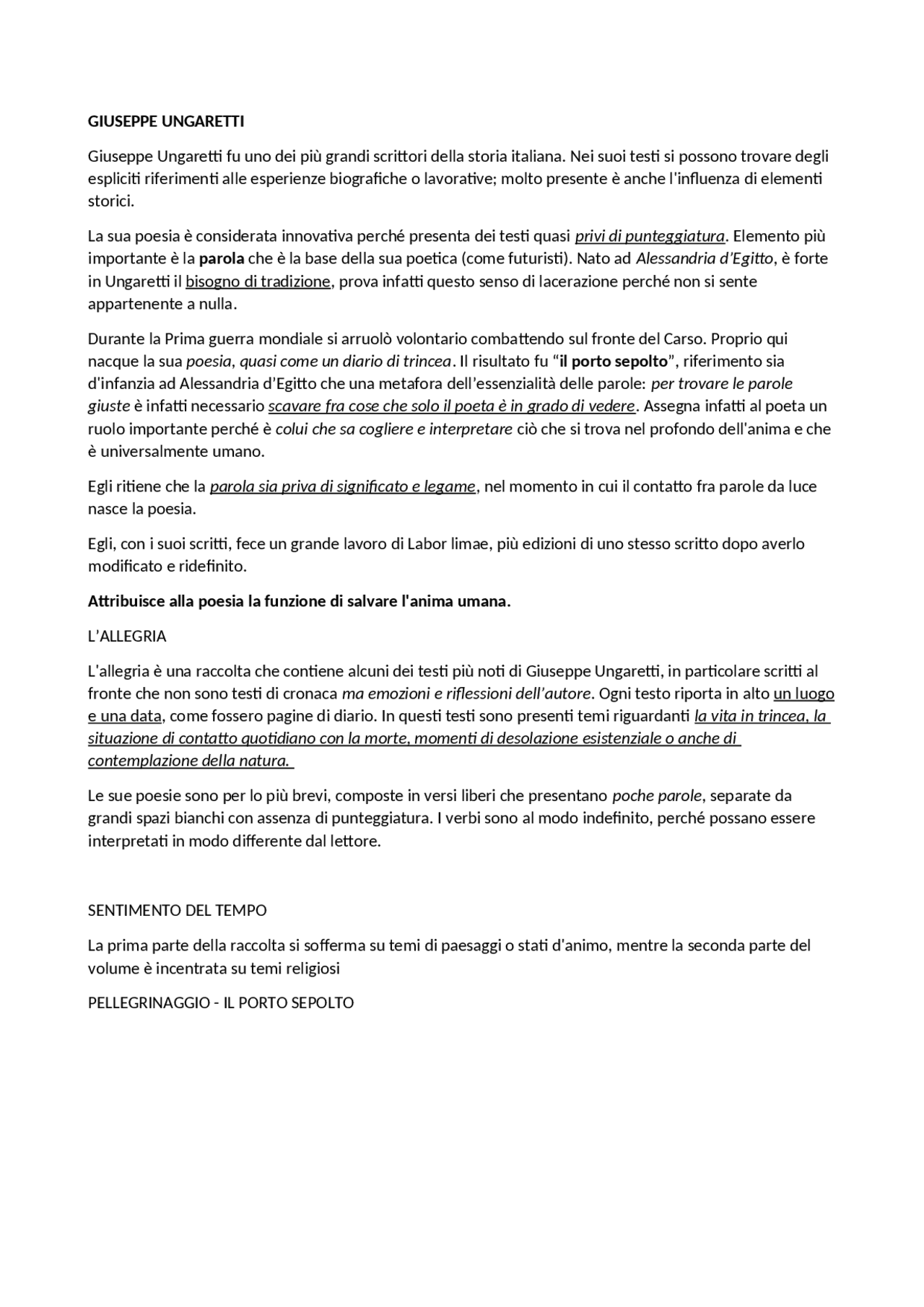 Appunti Su Ungaretti Montale E Saba Docsity