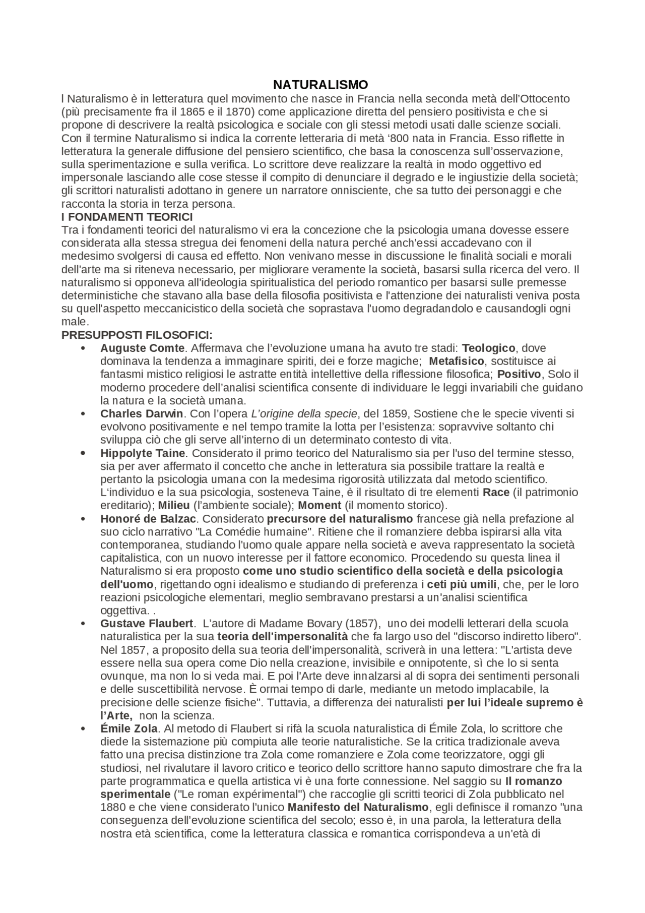 Naturalismo E Verismo Docsity