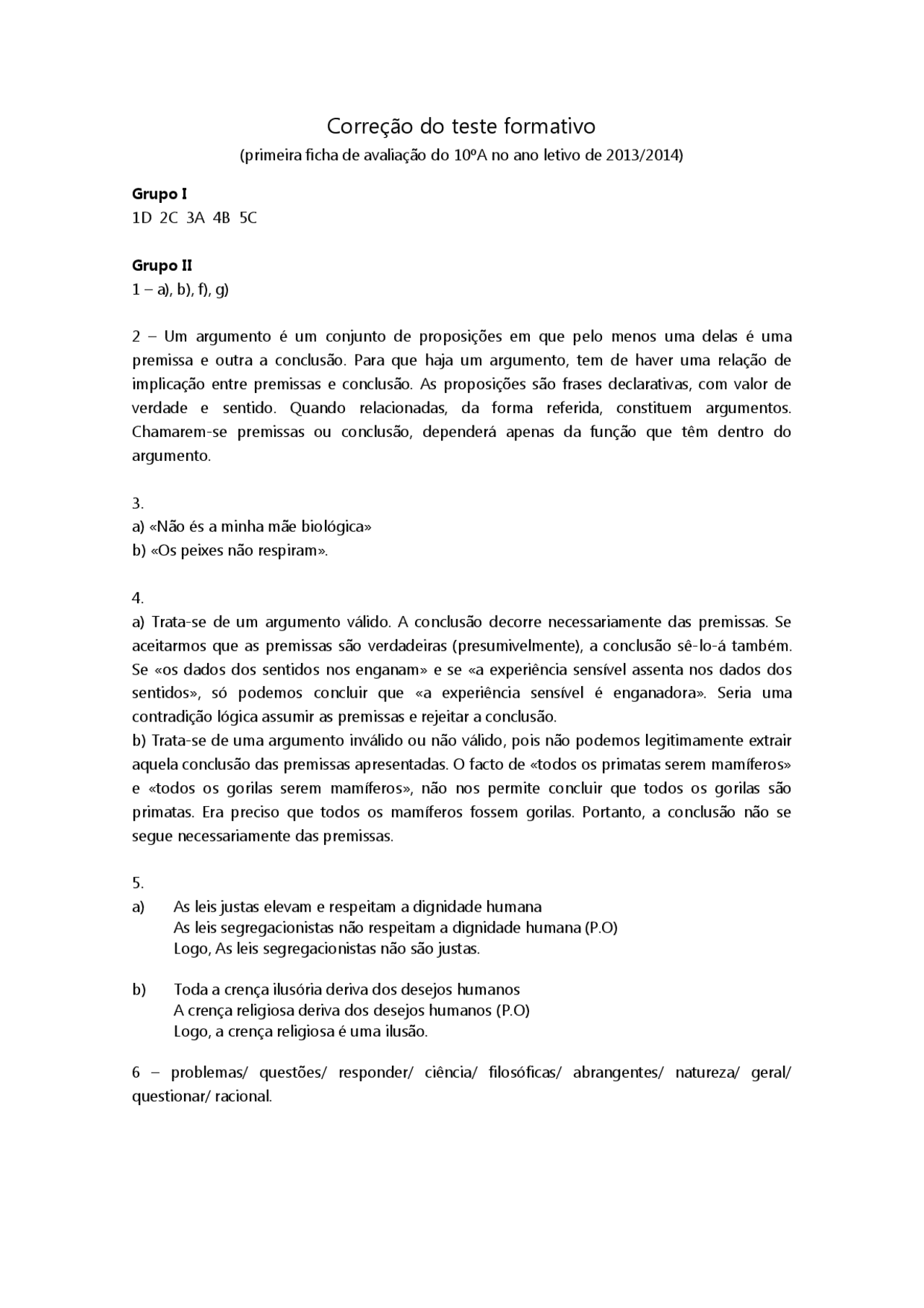 Filosofia Correção Do Teste Docsity