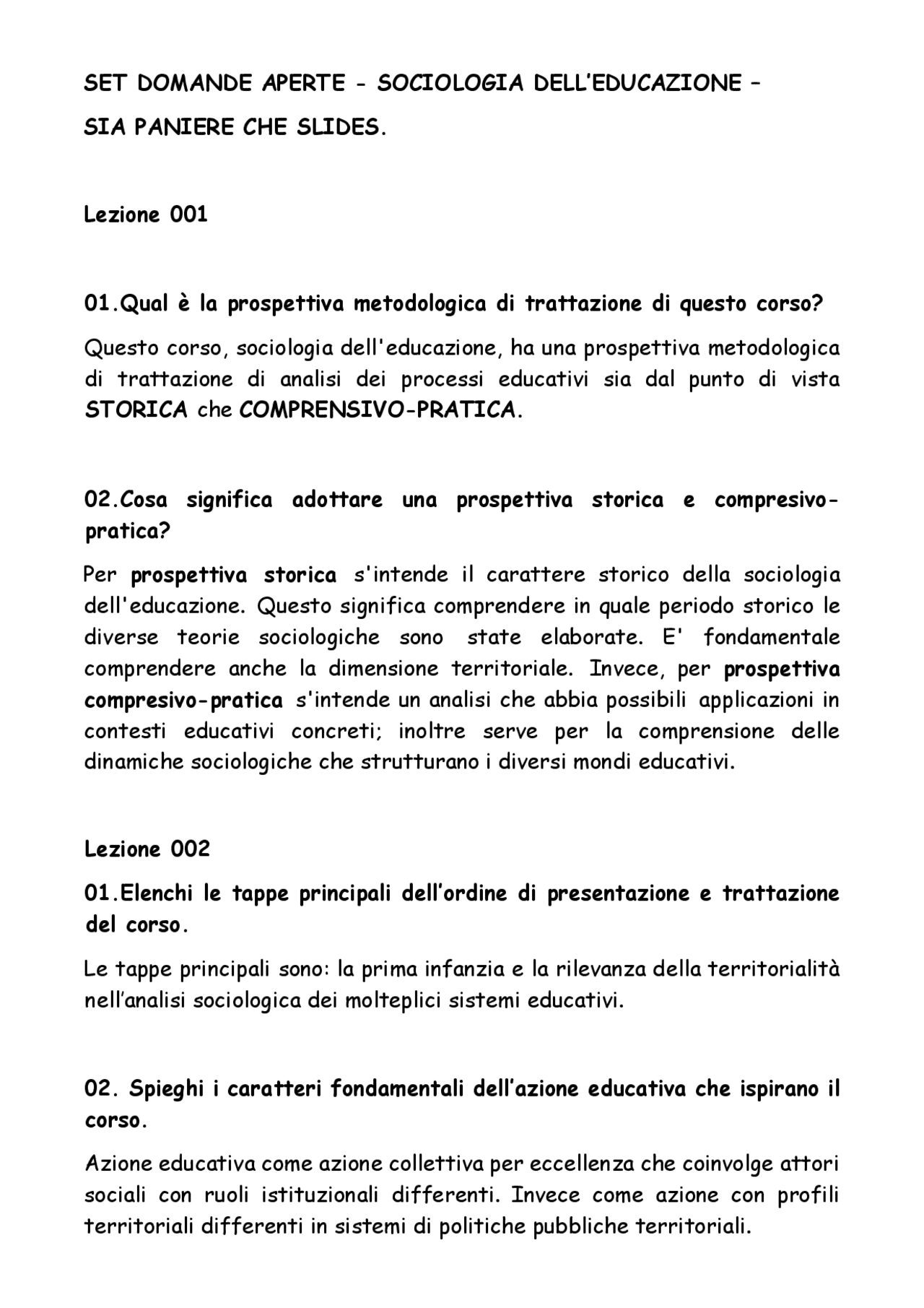 Set Domande Solo Aperte Docsity