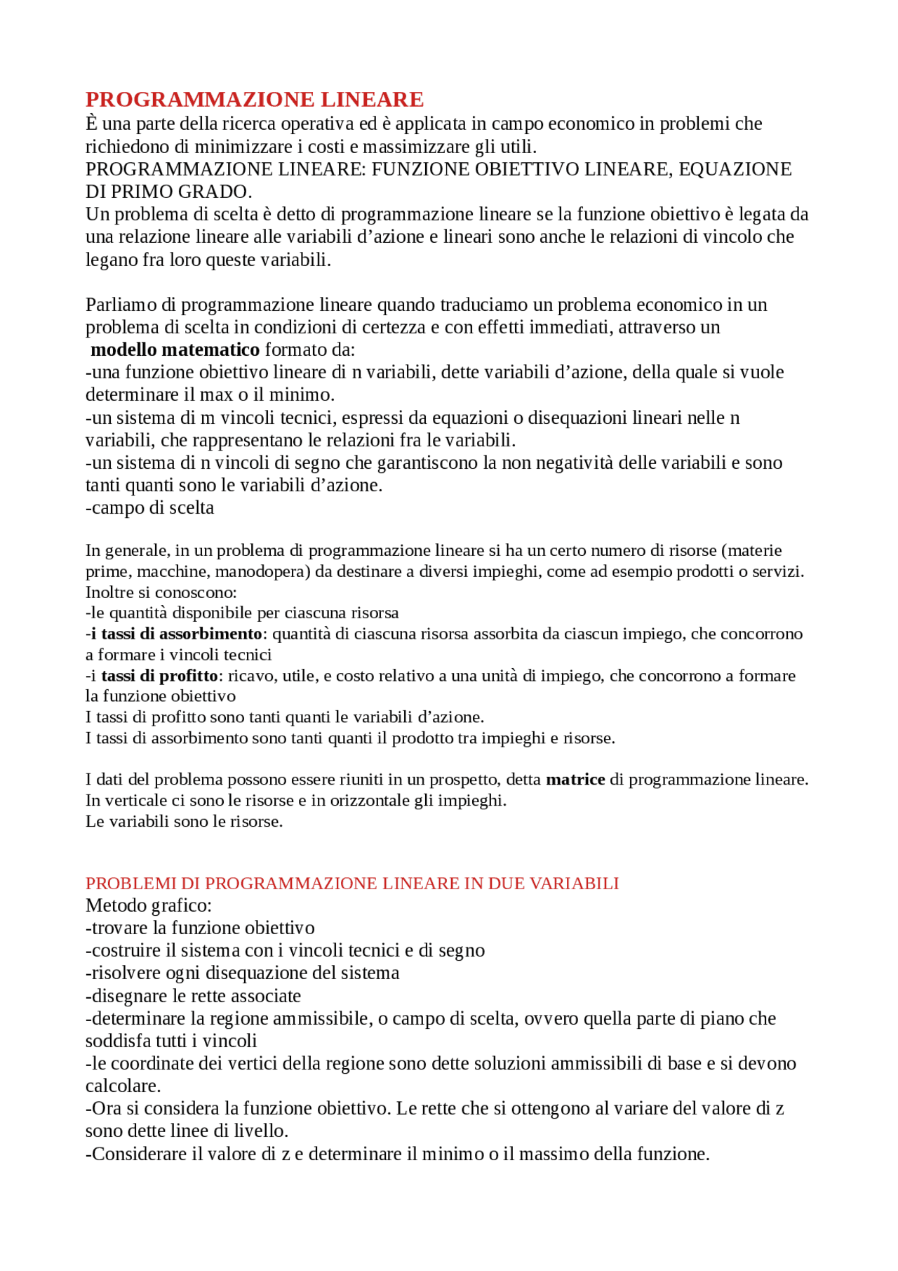 Programmazione Lineare Docsity