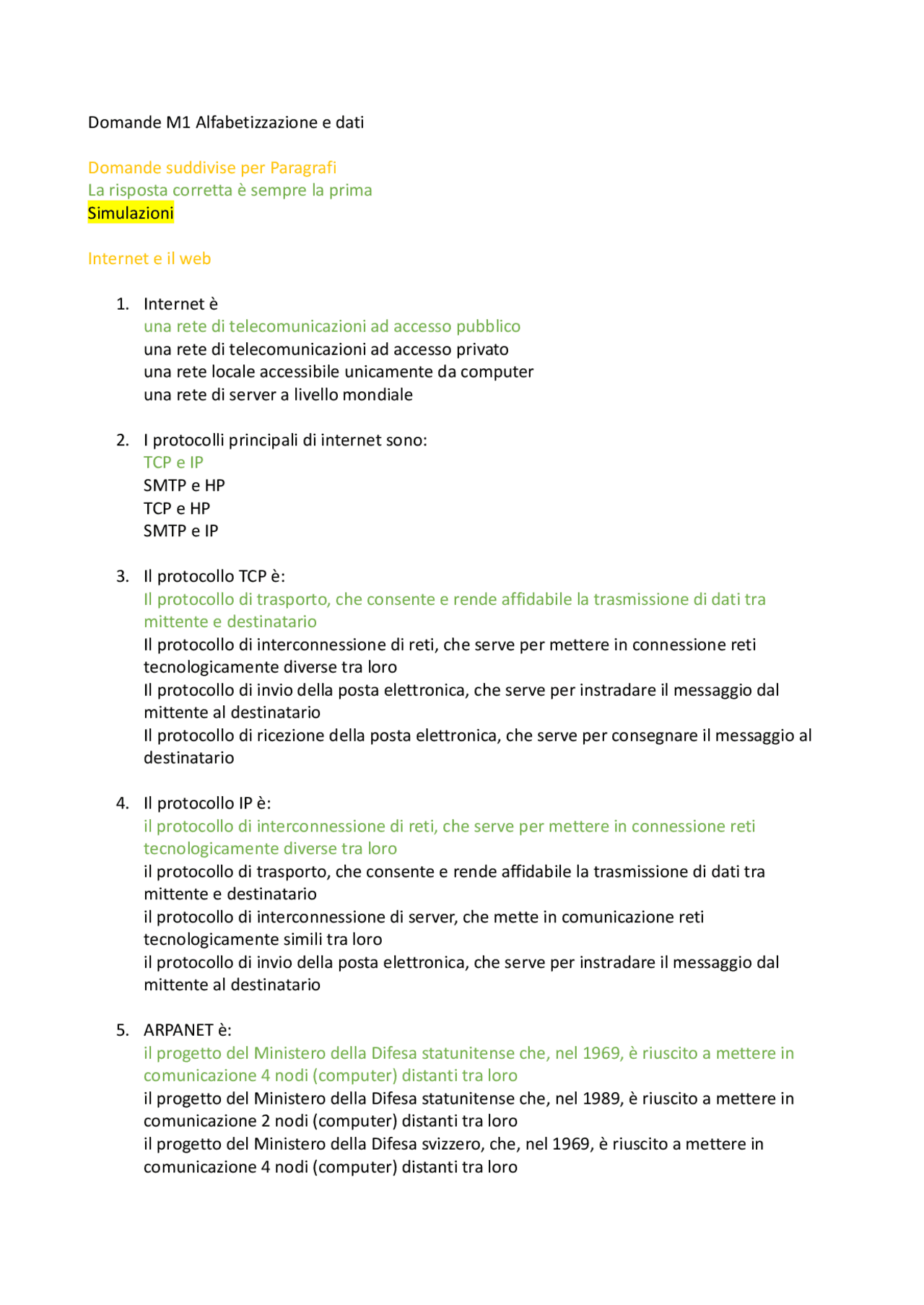 Paniere Di Fondamenti Di Informatica Docsity