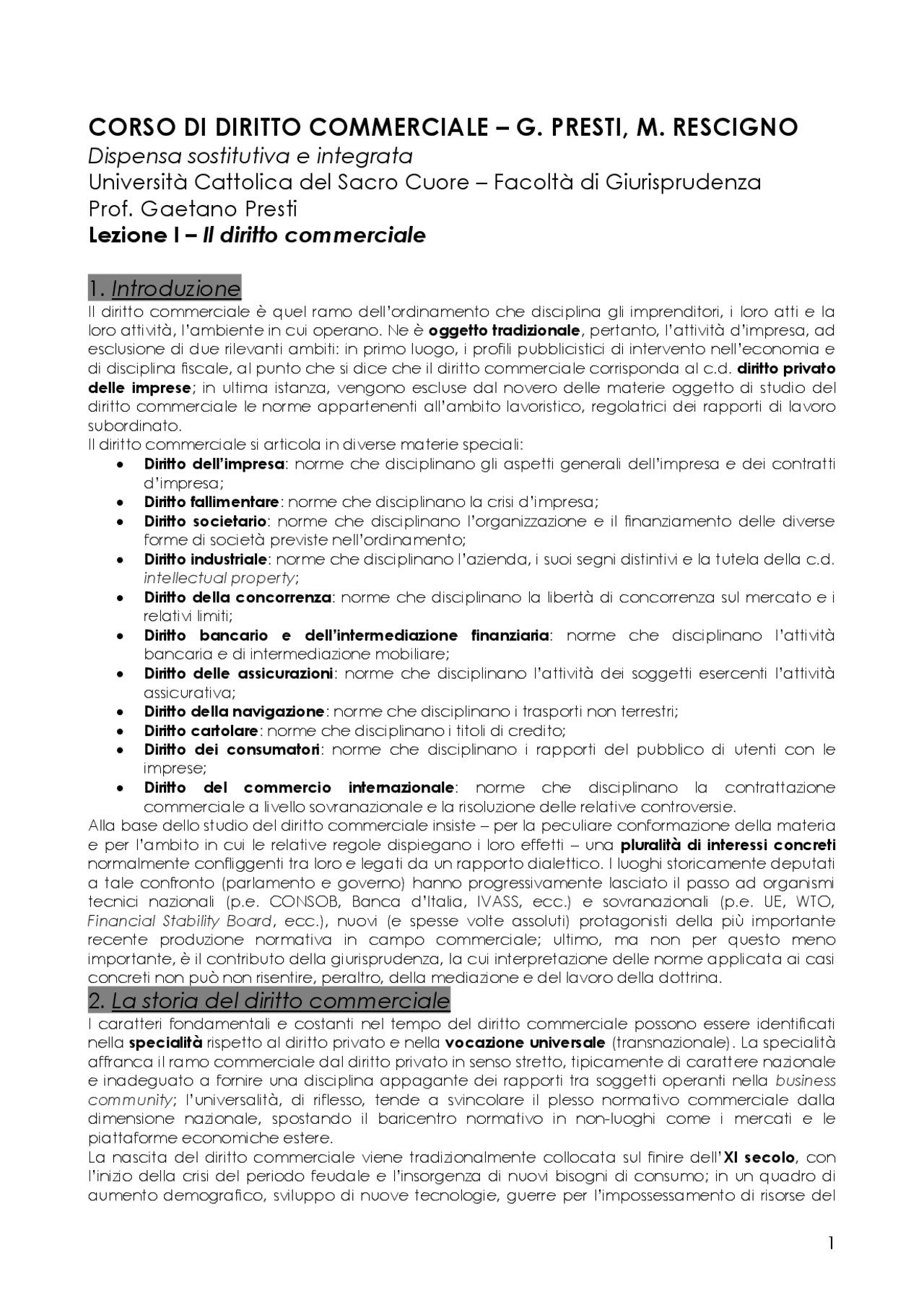 Corso Di Diritto Commerciale G Presti M Rescigno Docsity