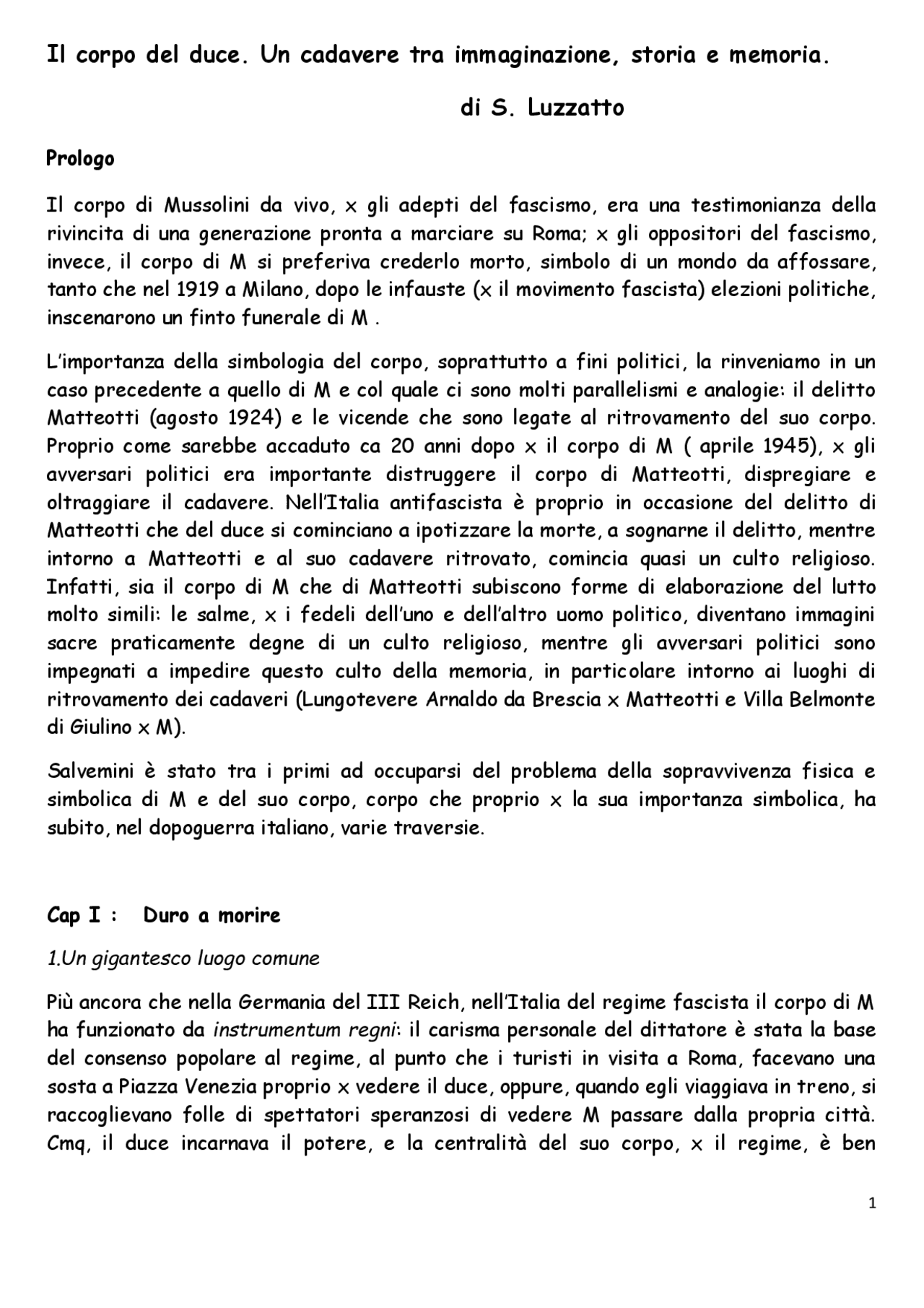 Il Corpo Del Duce Luzzato Docsity