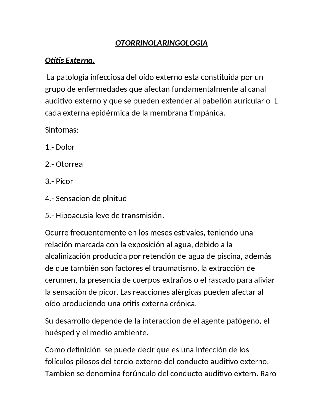 Resumen De La Otitis Externa Docsity