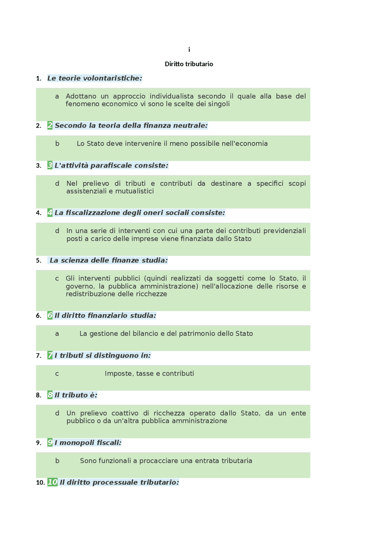 Diritto tributario domande e risposte - Docsity