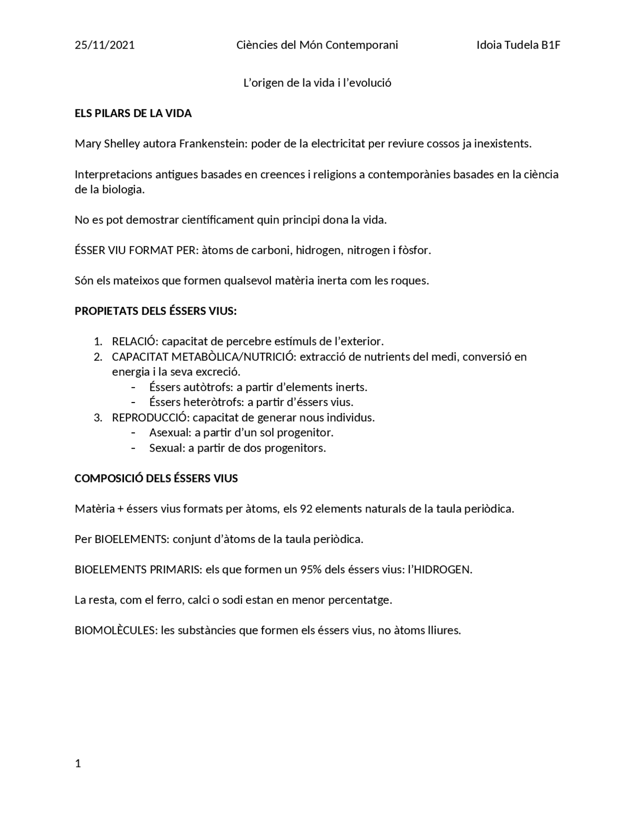 Apunts Tema 2 Ciències Per Al Món Contemporani 1er Batxillerat Docsity