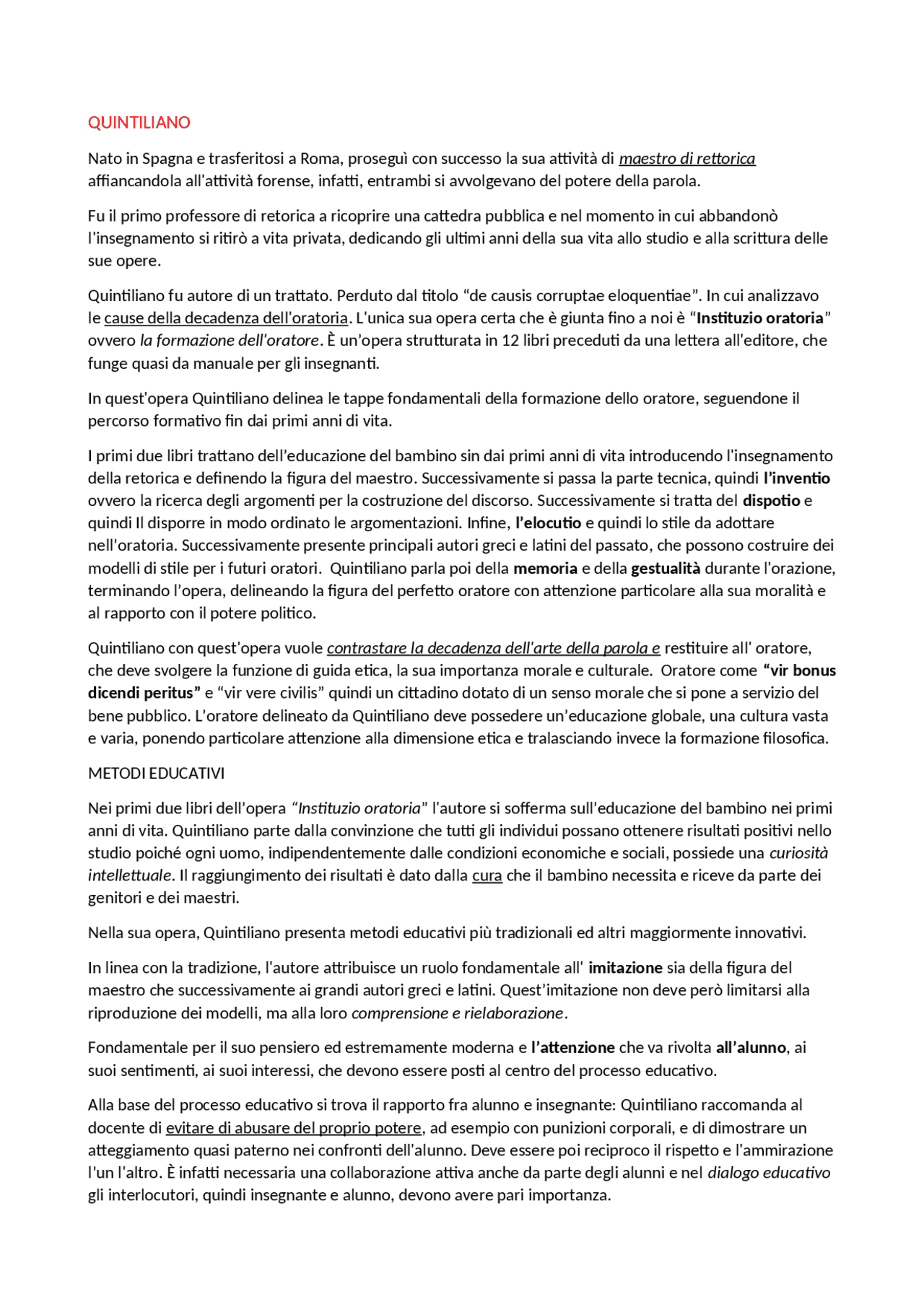 Appunti Di Letteratura Latina Su Quintiliano E Marziale Docsity
