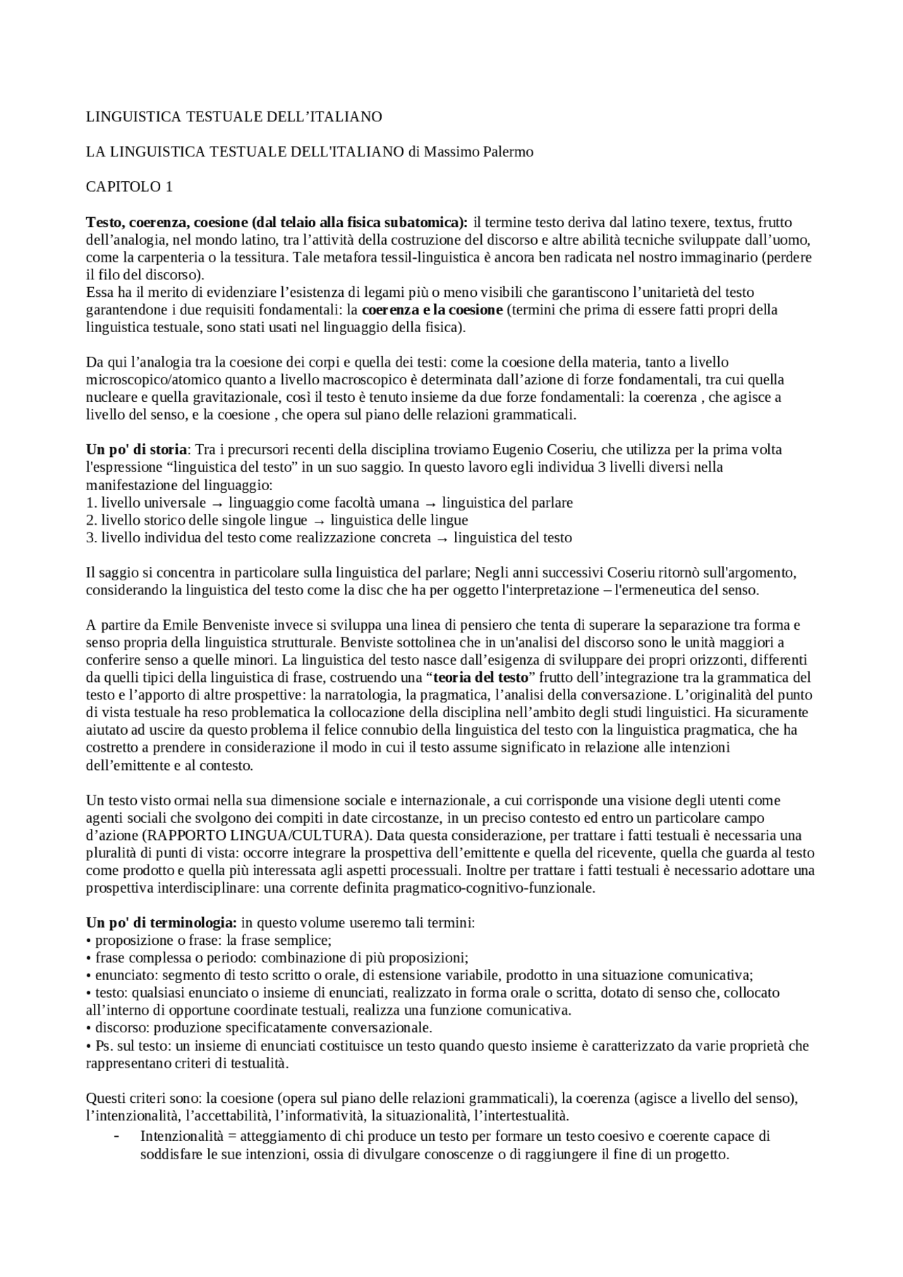 Riassunto Linguistica Testuale Docsity