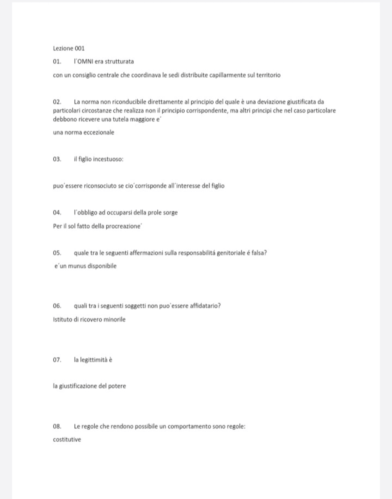 Paniere domande con risposte diritto privato - Docsity